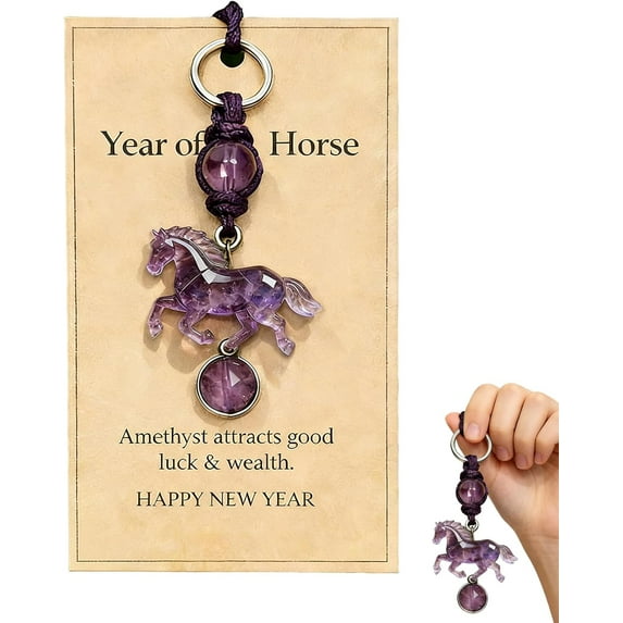 Lucky Amethyst Crystal Horse Keychain-A Symbol of Wisdom & Success ...