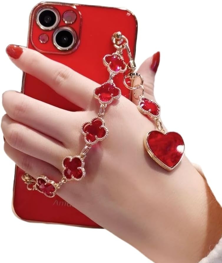 Lucky Bracelet Four-Leaf Clover Phone case with Love Pendant, Ladies ...
