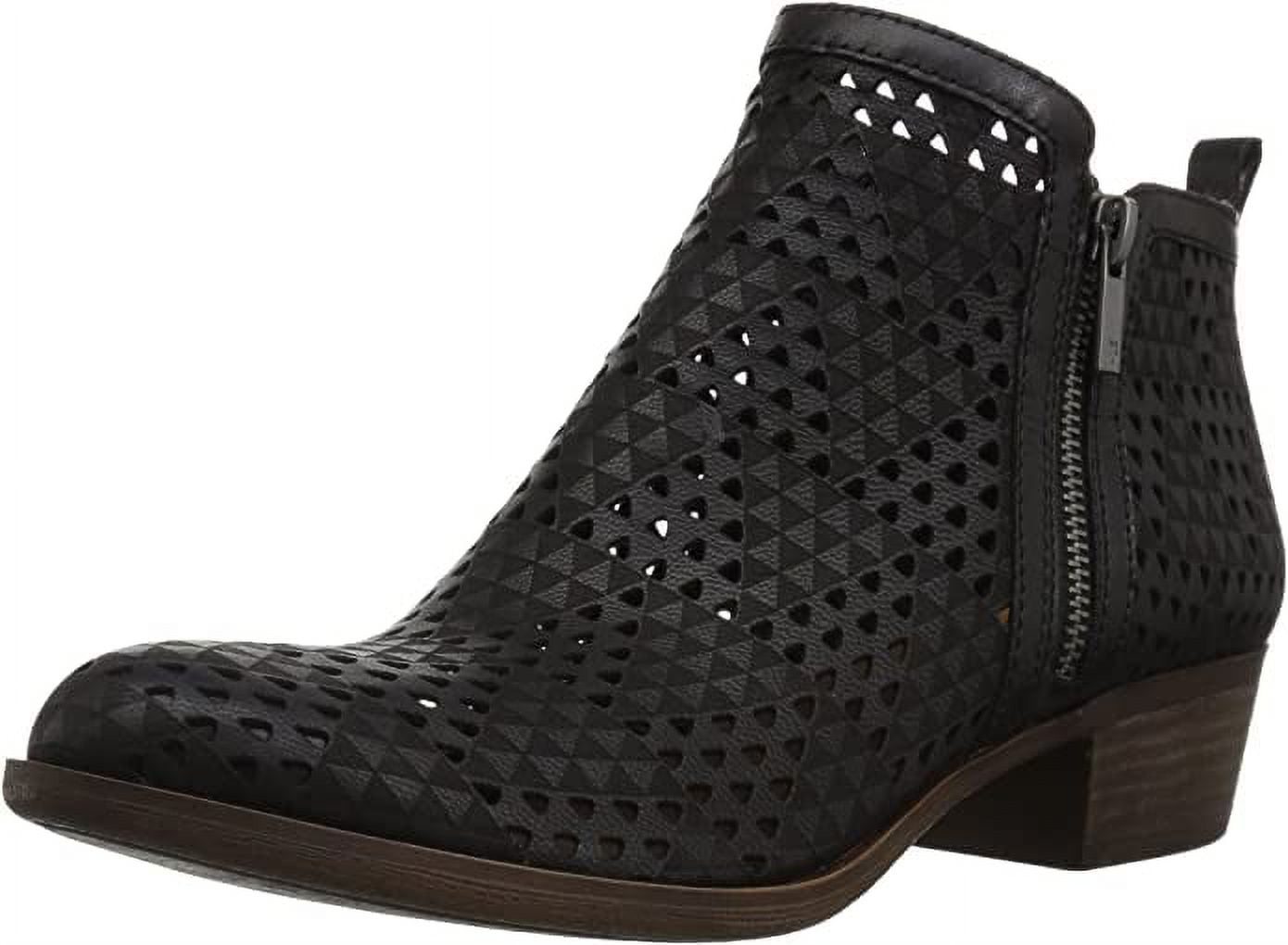 Lucky Brand Basel3 Black Lugo Double Zipper Block Heel Perforated Ankle ...