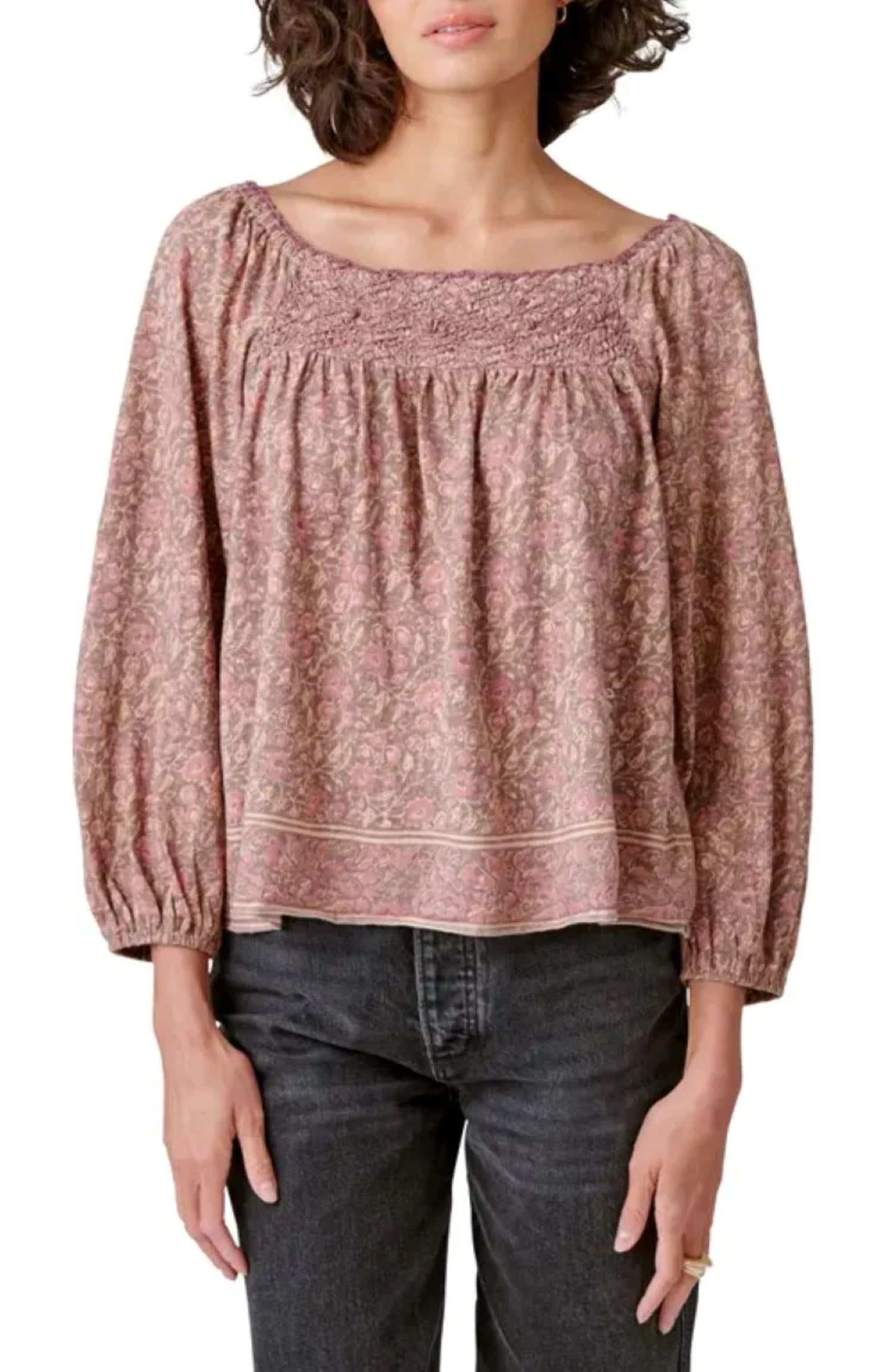 Lucky Brand Embroidered Smocked Peasant Top - Walmart.com