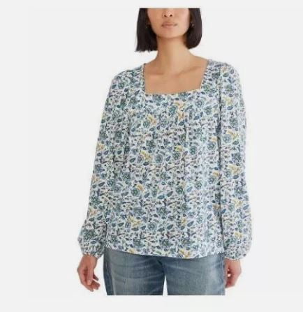 Lucky Brand Ladies' Square Neck Top, Cream Blue Medium - Walmart.com