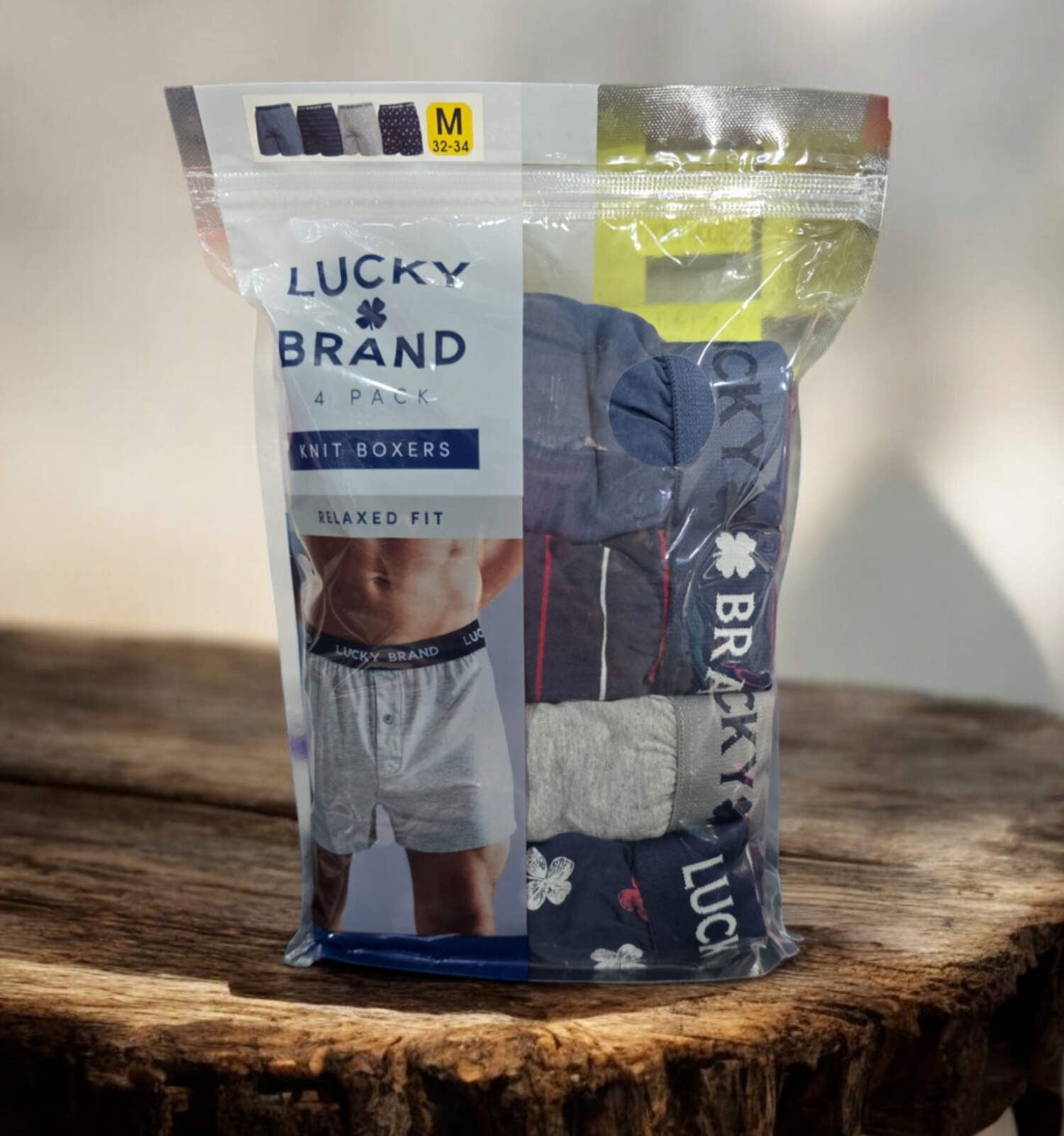 Lucky Brand Men's 4-Pack Knit Boxer, Relaxed Fit, Blue Multi, M(32-34 ...