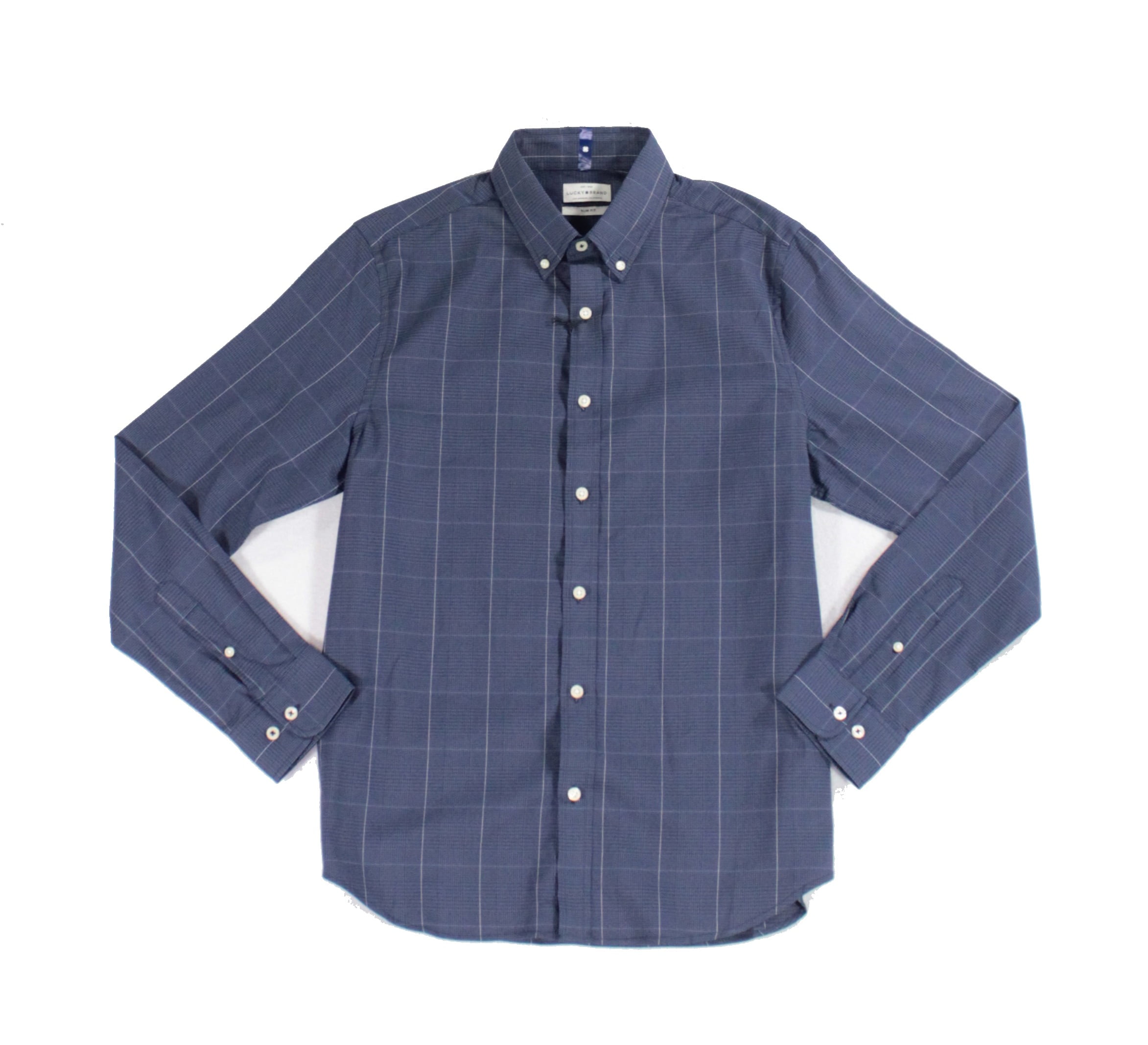 Lucky Brand Mens Dress Shirt Medium 15-15 1/2 Windowpane Blue M ...