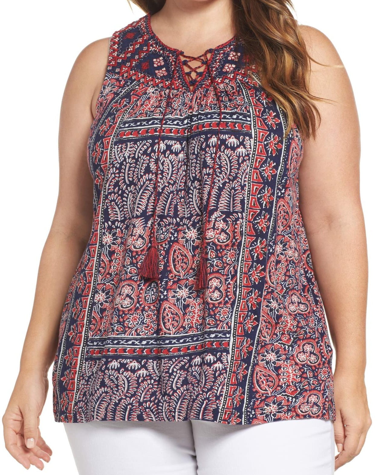 Lucky Brand NEW Red Womens Size 3X Plus Lace Up Sleeveless Tank Top ...