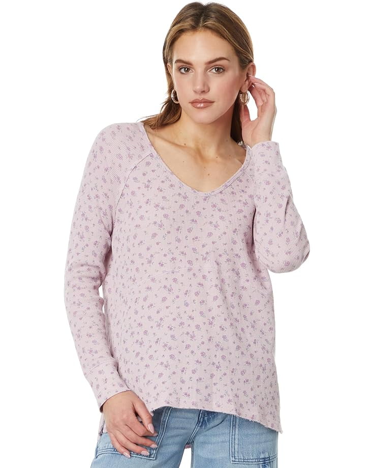 Lucky Brand PINK FLORAL Women's Oversize V-Neck Waffle Thermal Top, US ...