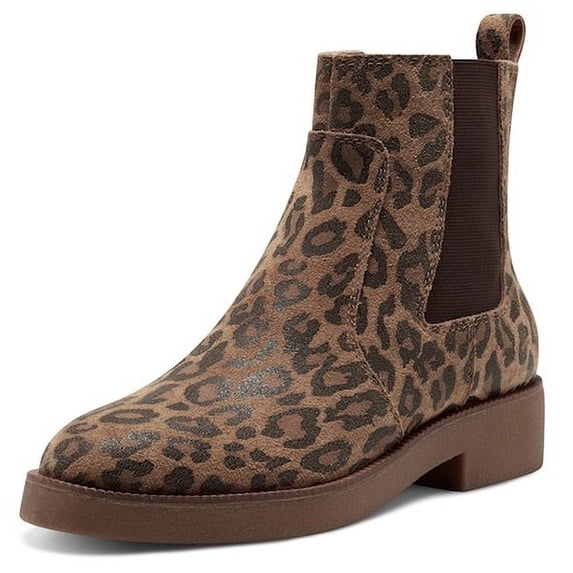 Lucky Brand Ressy Leopard Brown Leather Chelsea Style Block Low Heel ...