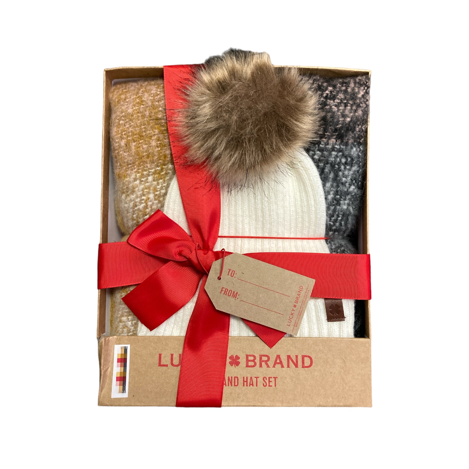 Lucky Brand Women’s 2-Piece Pom Beanie Hat and Woven Blanket Scarf Set ...