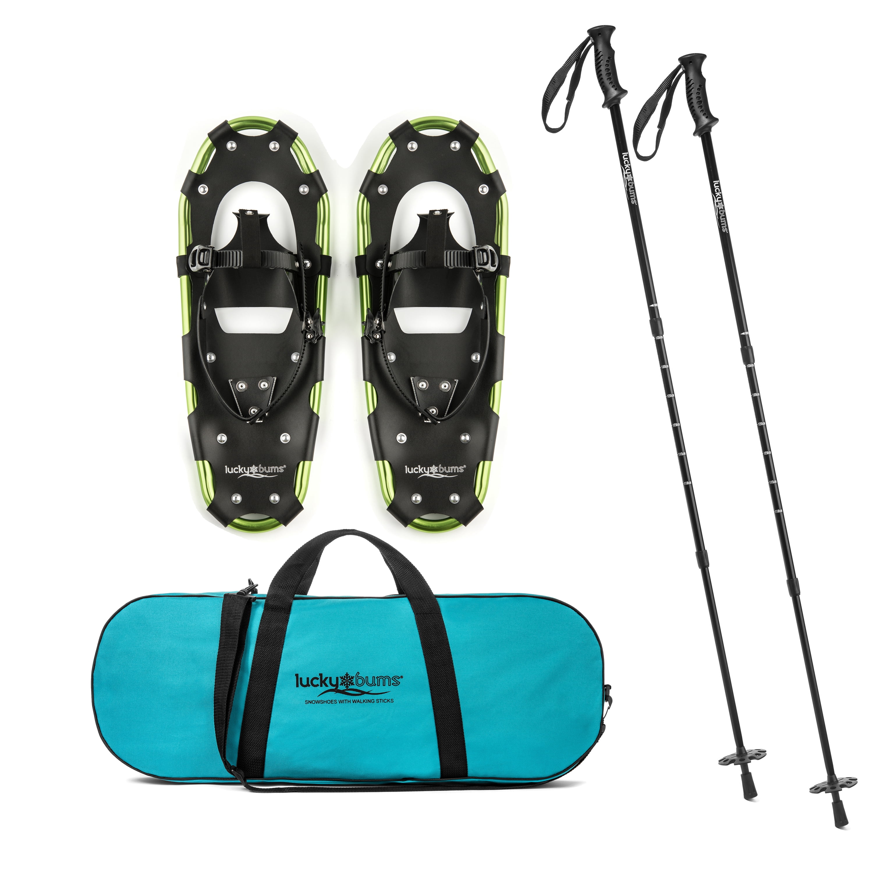 Lucky Bums Youth and Adult Snowshoes with Trekking Poles, Green, 22 ...