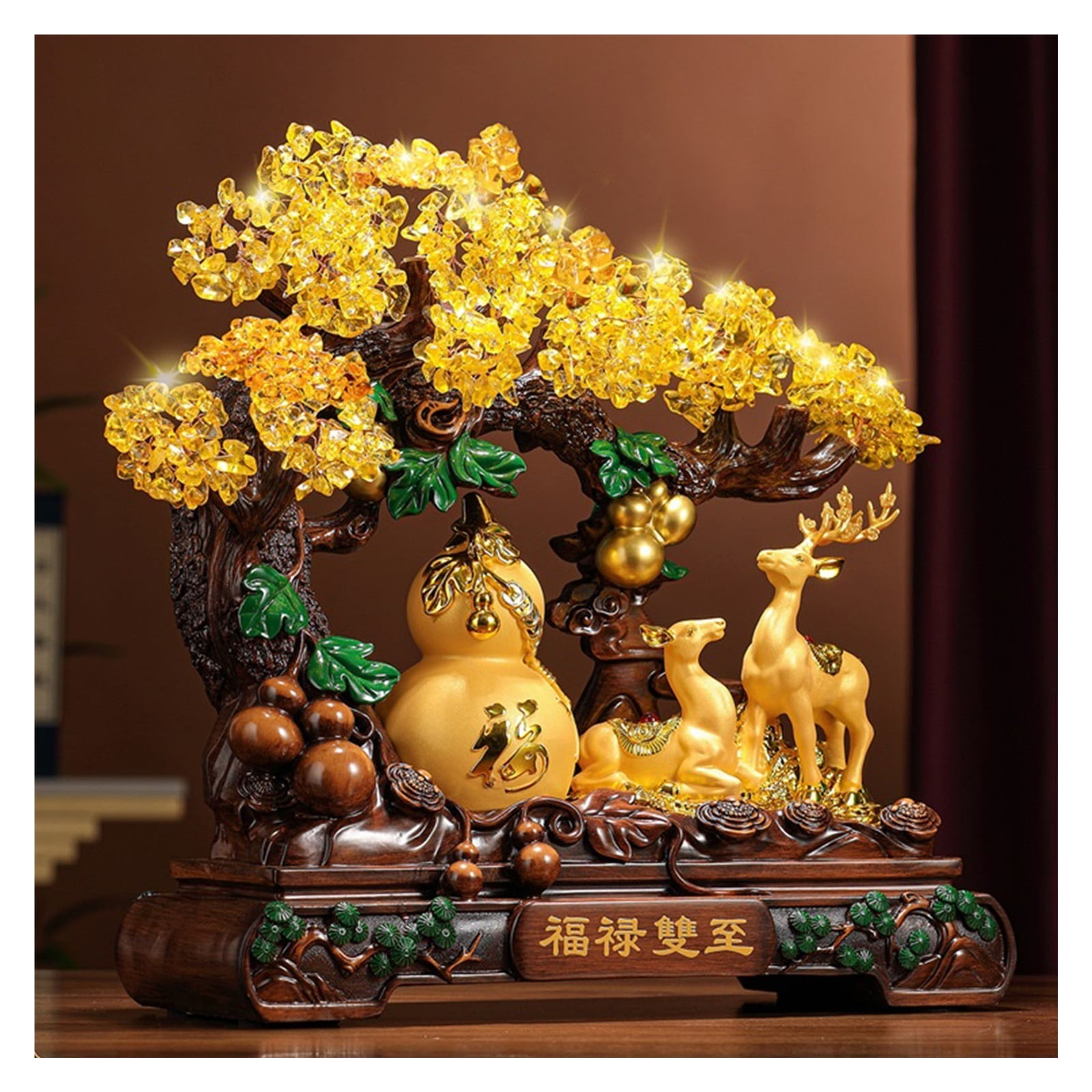 Lucky Calabash Citrine Crystal Tree, Prosperity Gourd and Deer ...