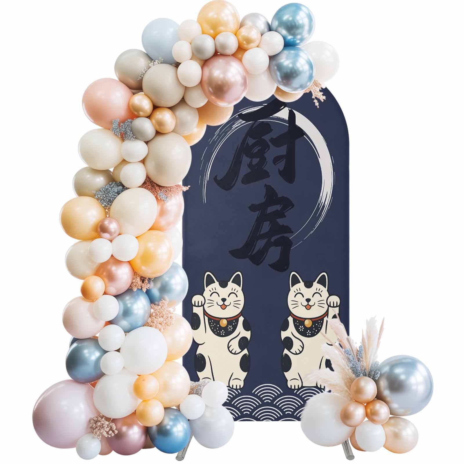 Lucky Cat Arch Backdrop Cover 7.2 FT Japanese Style Kitchen Wave ...