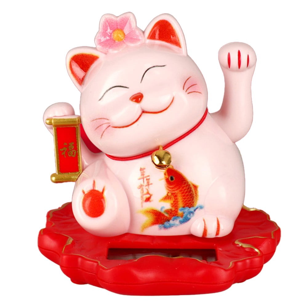 Lucky Cat Decor with Solar Power Light Sensing Wave Symbolizing Good ...