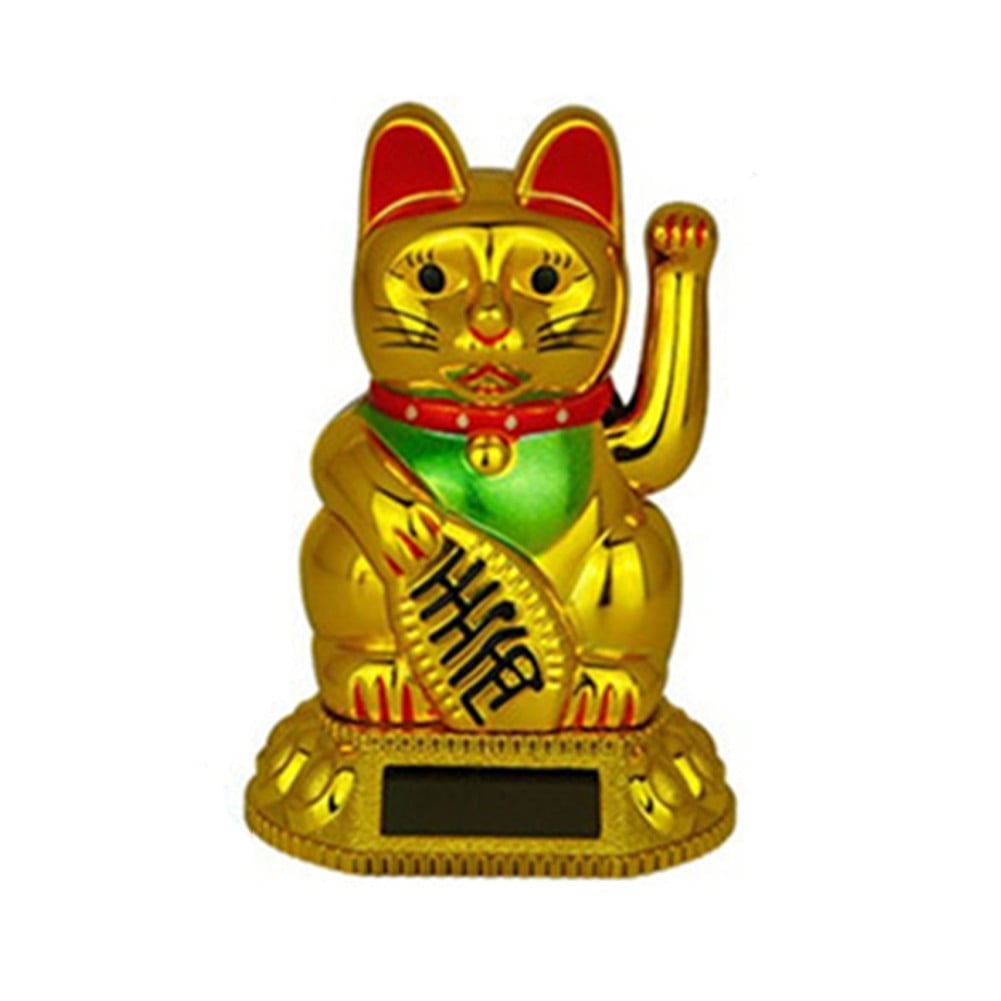Lucky Cat Gold Waving Solar Power Powered Chinese Fortune Gold Maneki ...