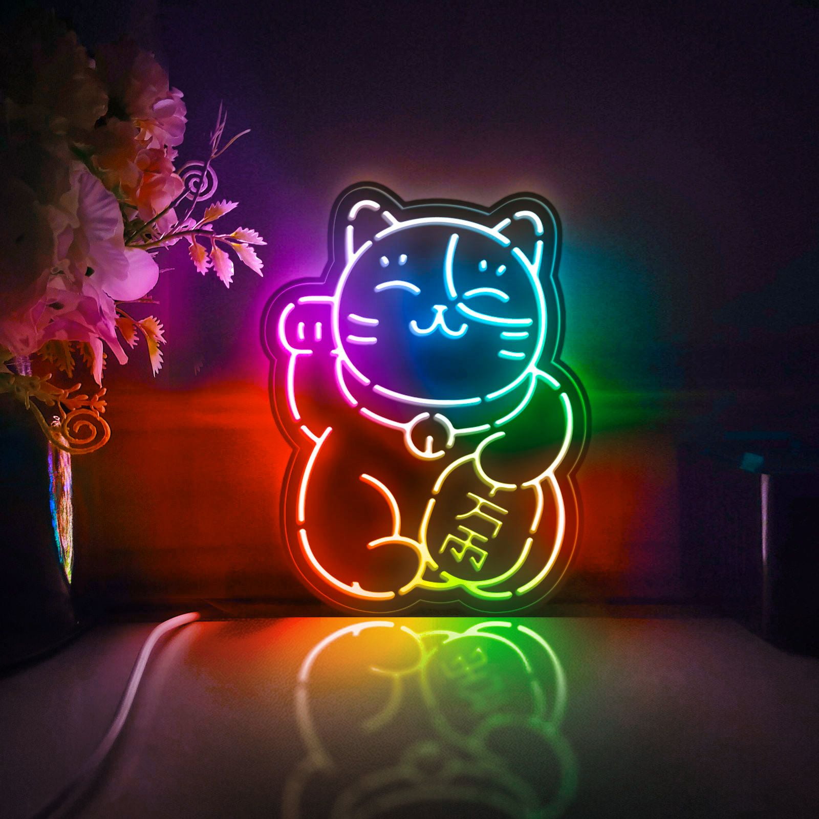 Lucky Cat Led Light Box, Dimmable Neon-Like Light Signs USB Power for ...