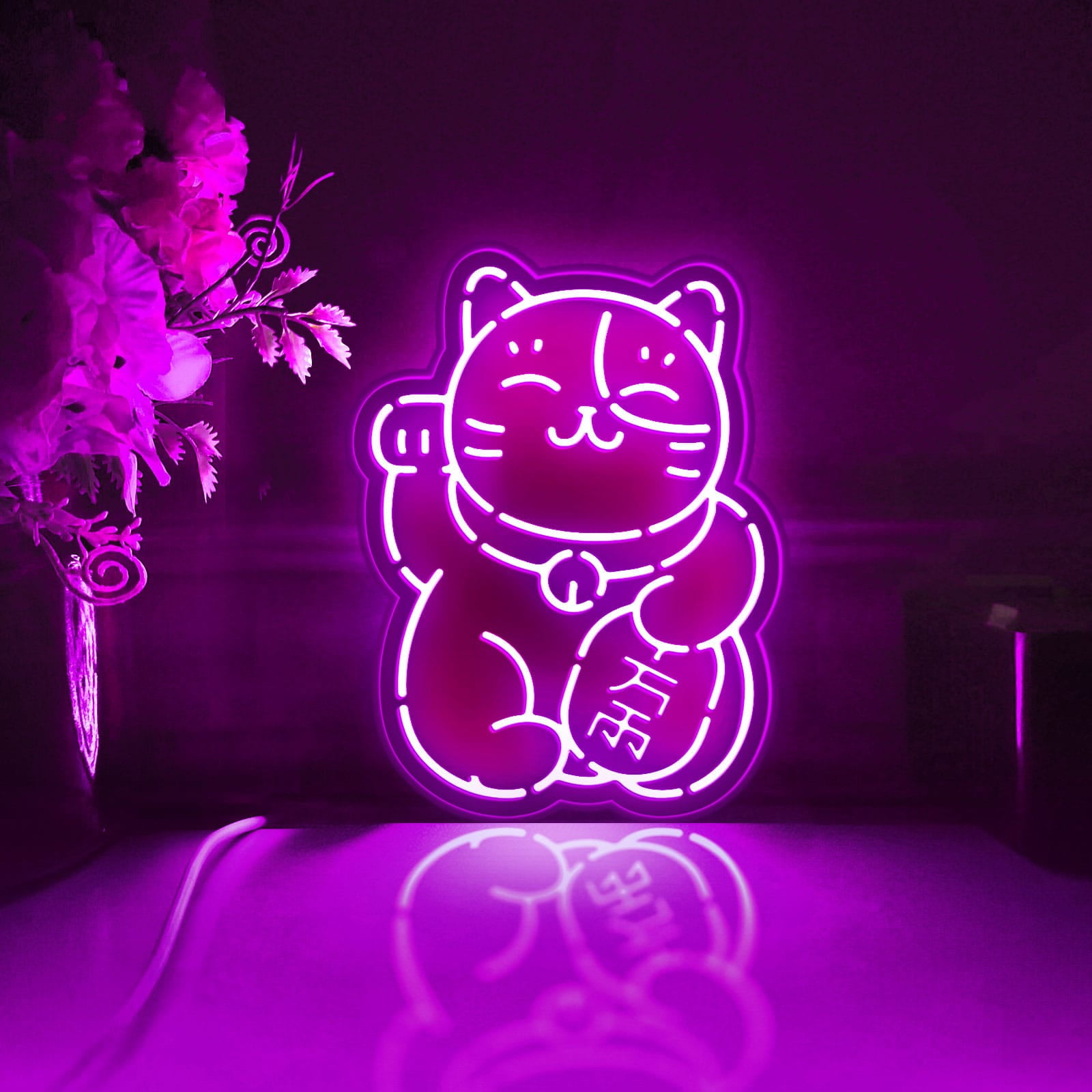 Lucky Cat Led Light Box, Dimmable Neon-Like Light Signs USB Power for ...
