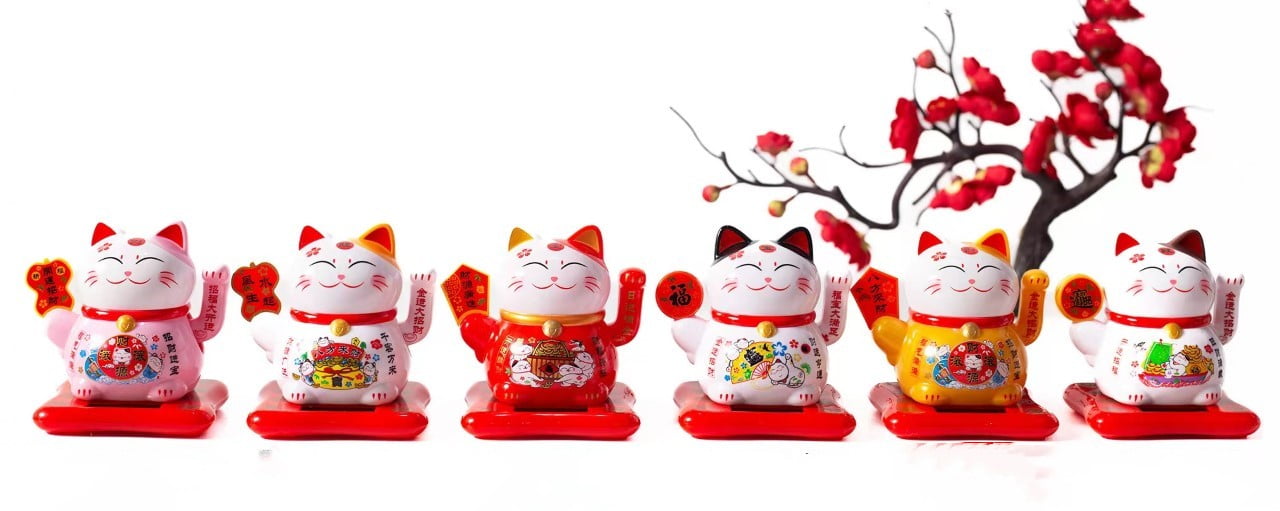 Lucky Cat Solar Powered Waving Cat Maneki Neko Japanese Cat Statue ...
