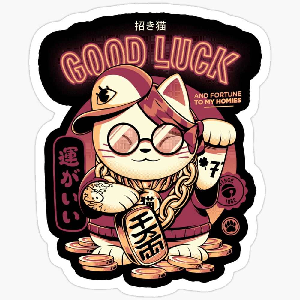 Lucky Cat Sticker Phone Decal Water Bottle Stickers Car Decals, Laptop ...