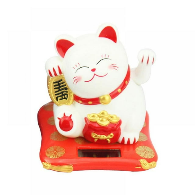 Lucky Cat with Waving Arm,Solar Powered Cute Waving Cat Fortune Lucky ...