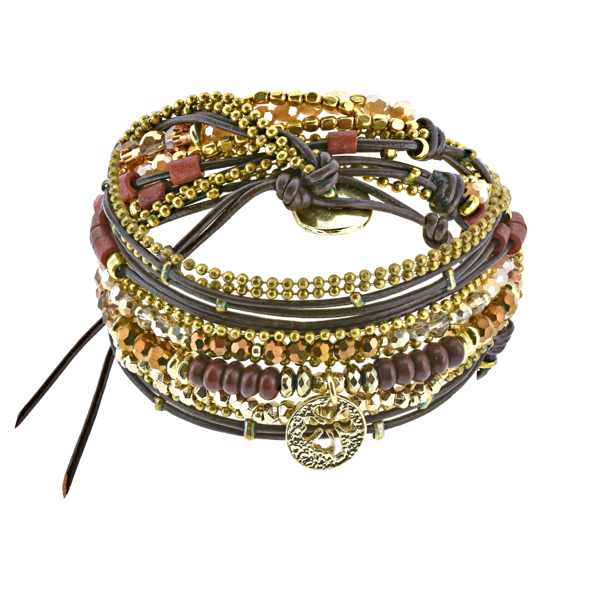 Lucky Charm Four Leaf Clover Brown Beads Cotton Rope Wrap Bracelet ...