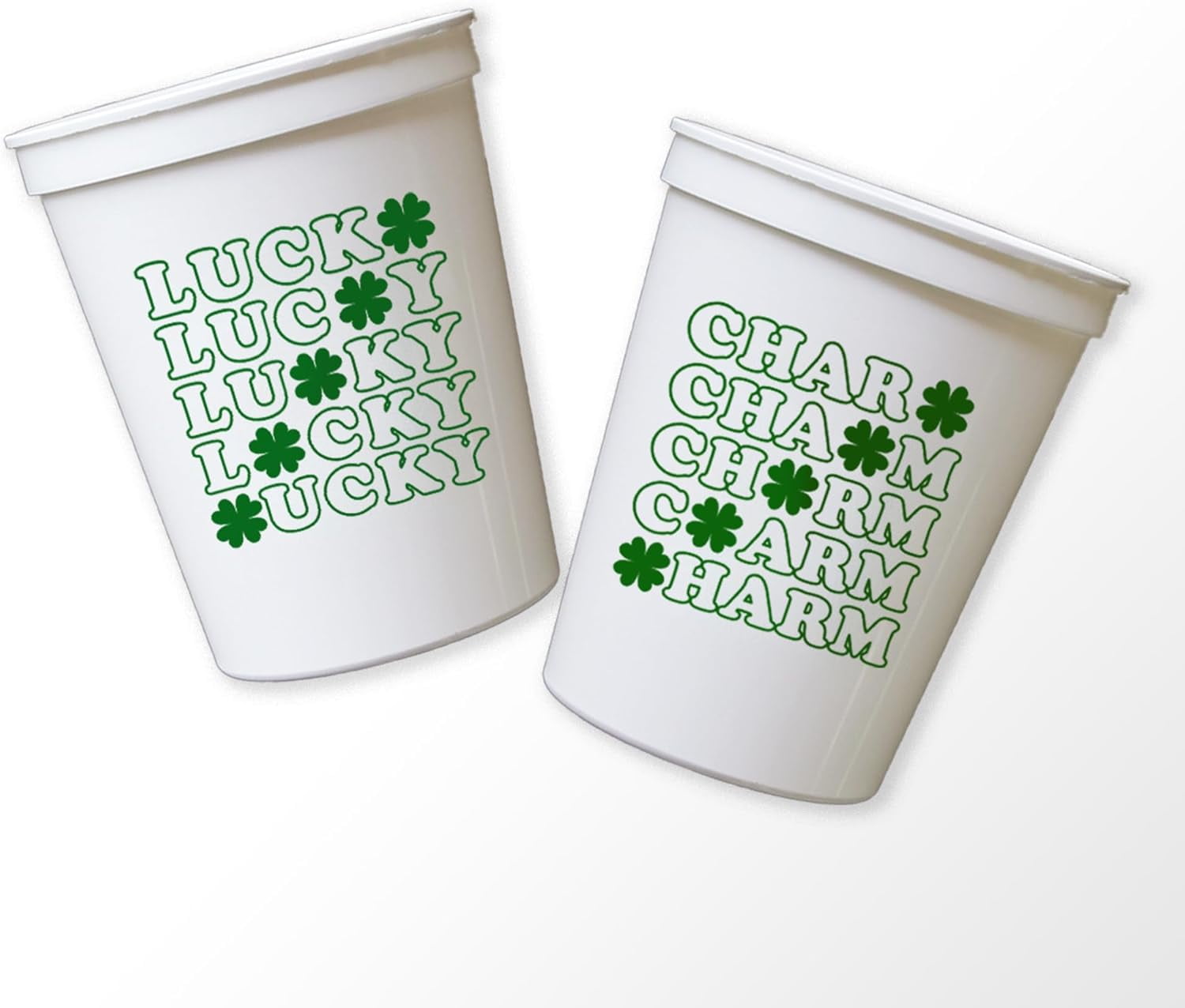 Lucky Charm Party Cups - 12 Pack Stadium Cup (White with Green) 12oz ...