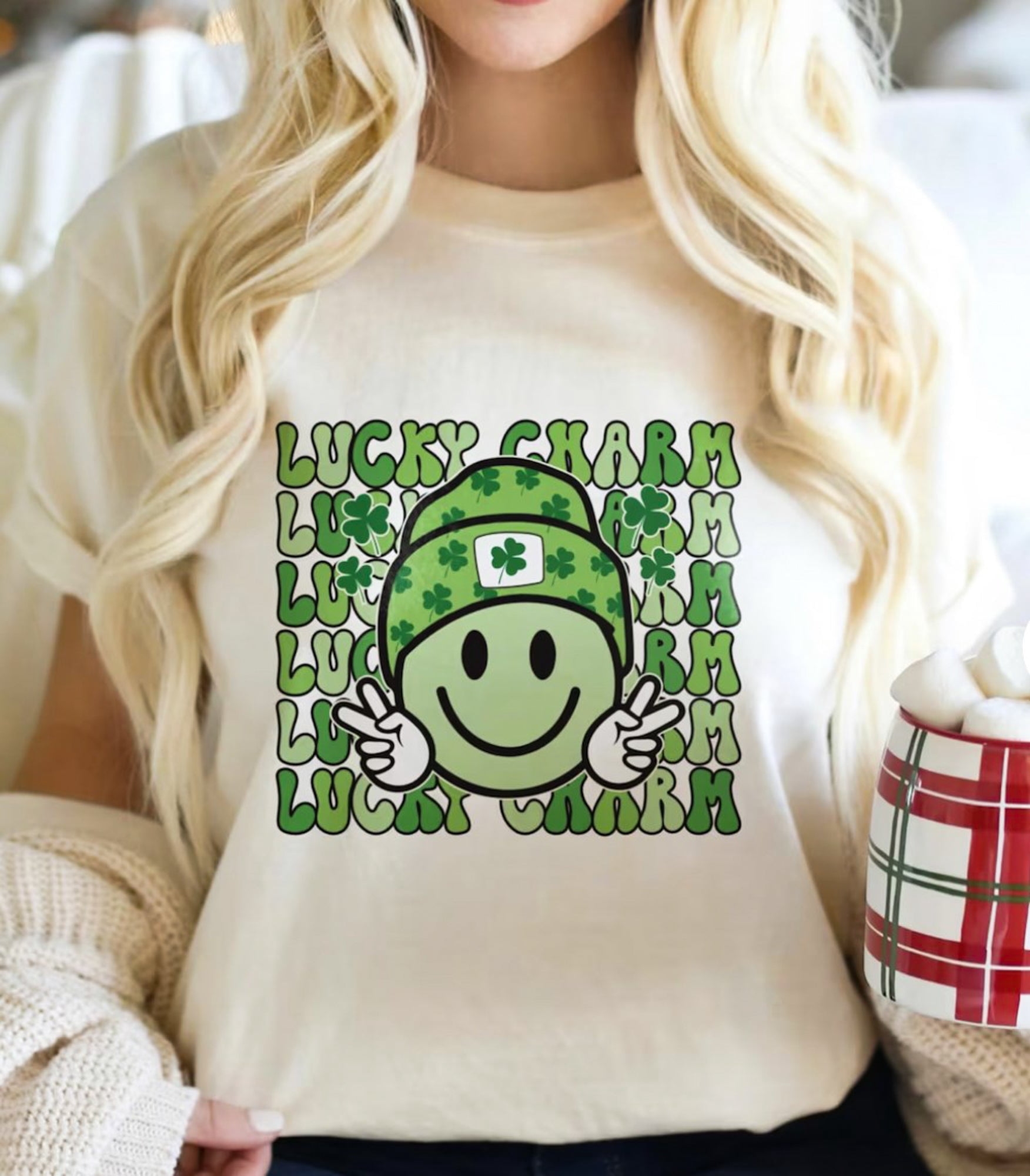 Lucky Charm (Stacked) With A Smiley Face Wearing A Beanie Tee - Walmart.com