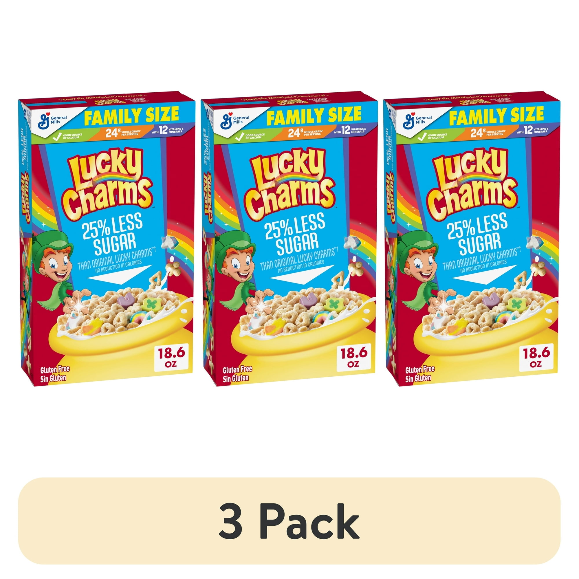 (3 pack) Lucky Charms 25% Less Sugar Breakfast Cereal with Marshmallows ...