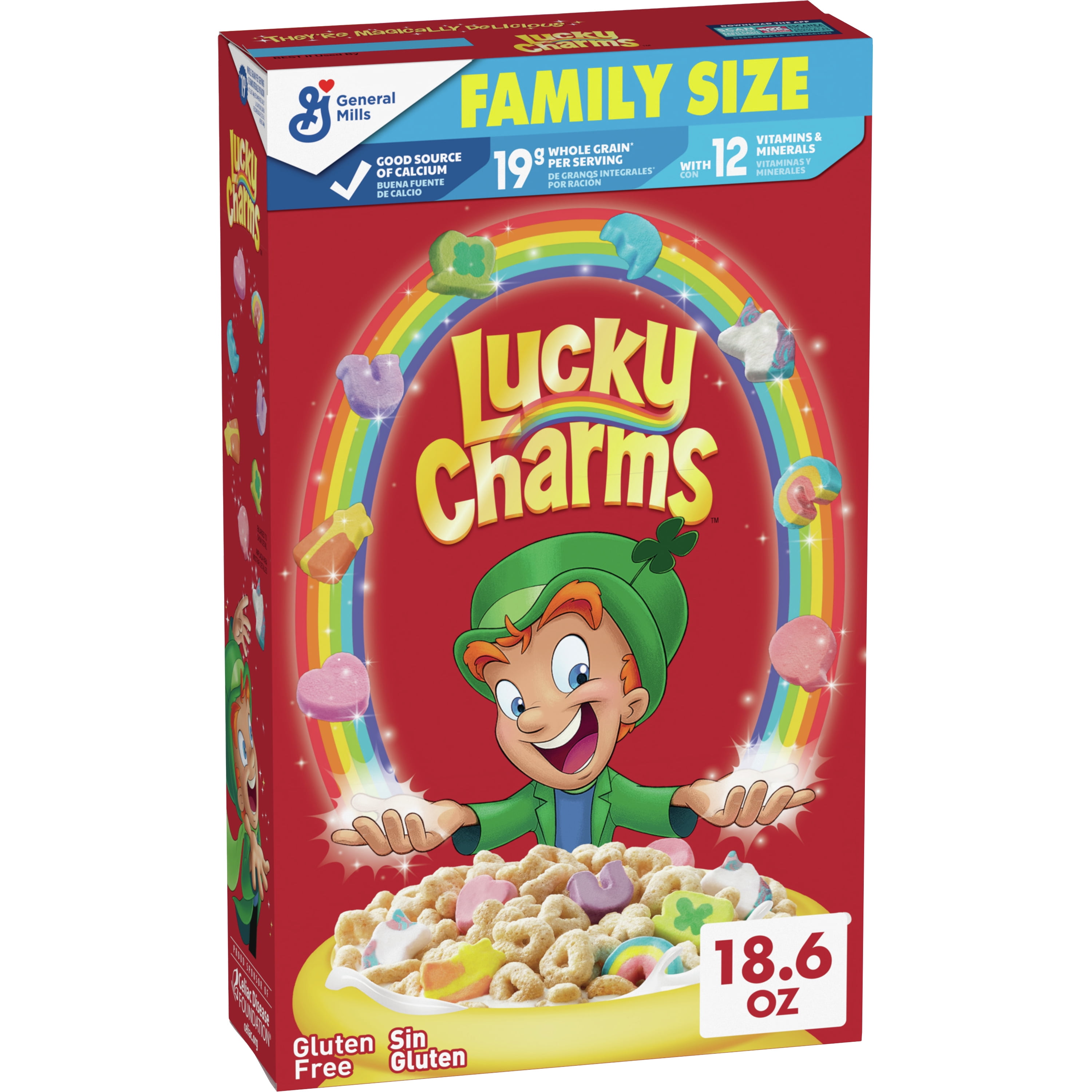 Lucky Charms Gluten Free Kids Breakfast Cereal with Marshmallows, Family Size, 18.6 oz pack of 4 ...