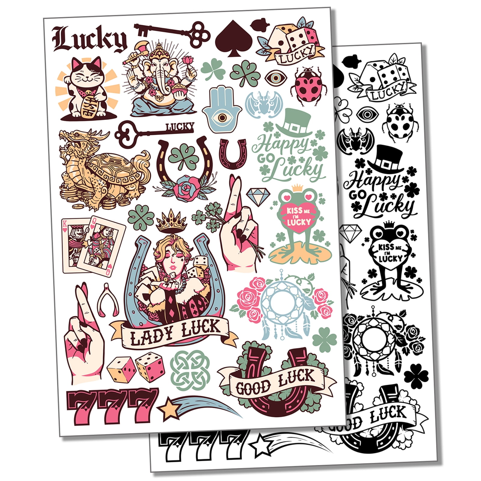 Lucky Charms Symbols Fortune Signs Water Resistant Temporary Tattoo Set ...