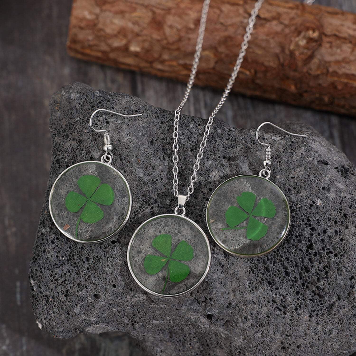 Lucky Clover Alloy Acrylic Earrings and Necklace Jewelry Set - Walmart.com