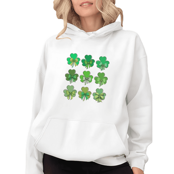 Lucky Clover Bow Pattern Graphic Sweatshirt Print hoodie White S-2XL ...