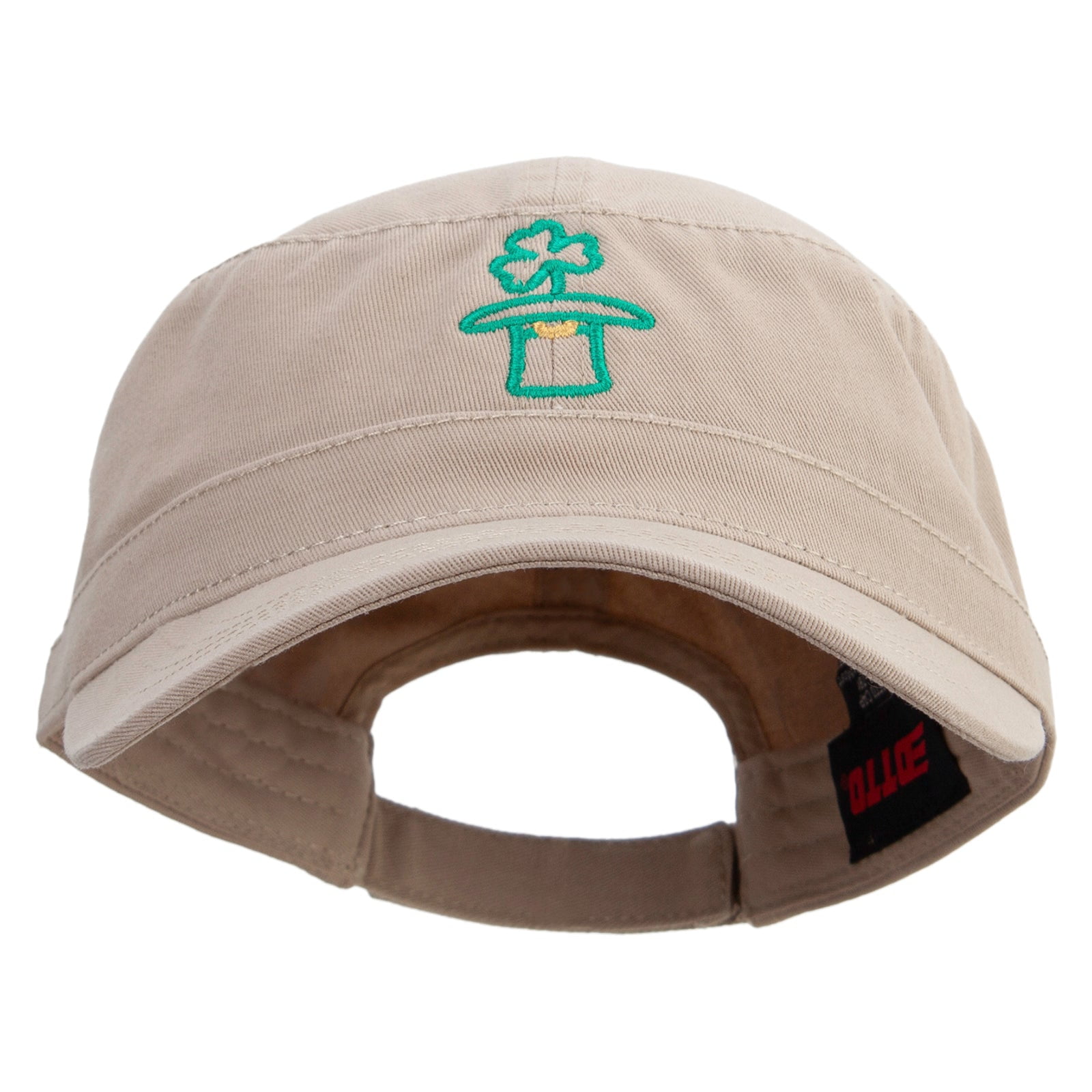 Lucky Clover Hat Embroidered Garment Washed Adjustable Army Cap - Khaki ...
