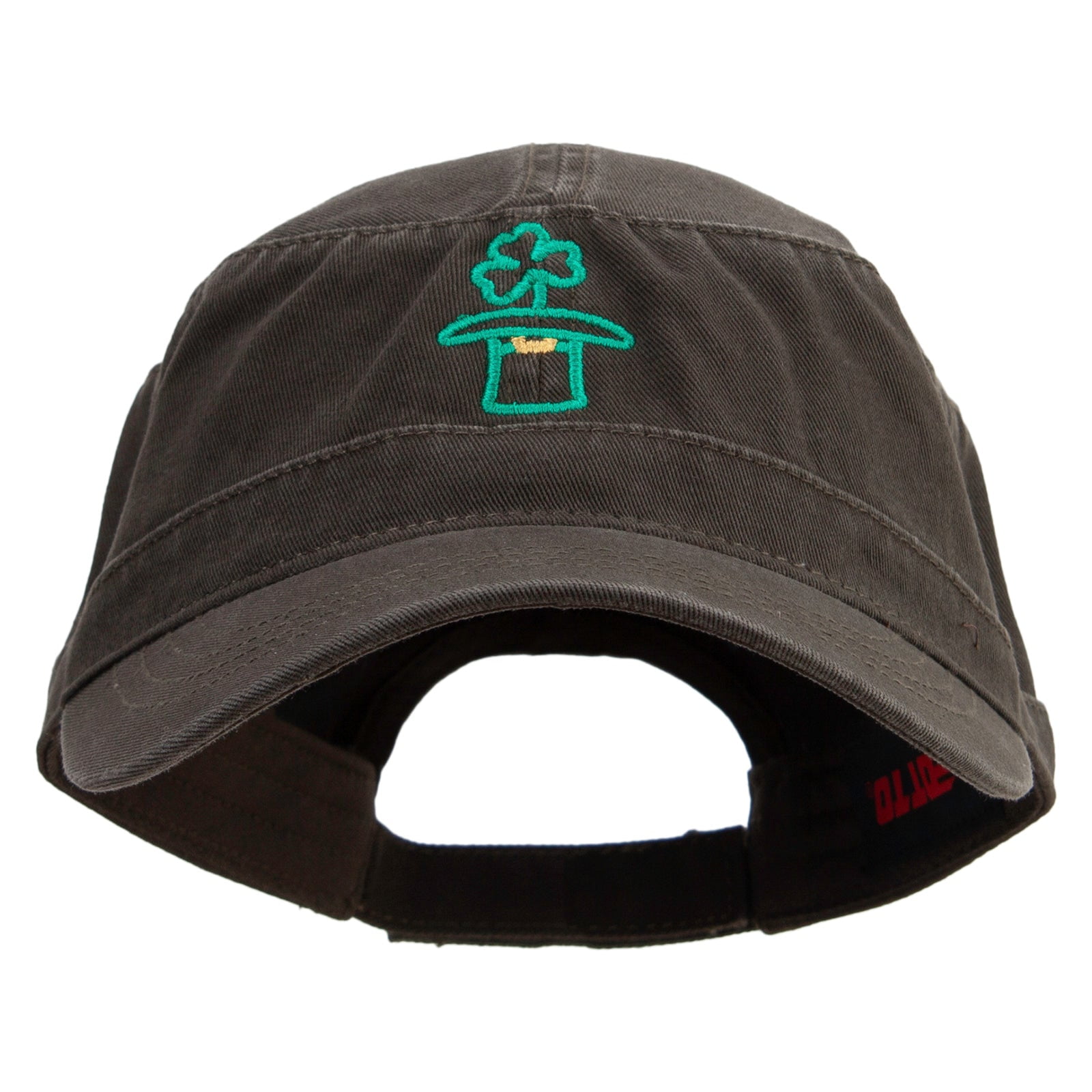 Lucky Clover Hat Embroidered Garment Washed Adjustable Army Cap - Olive ...