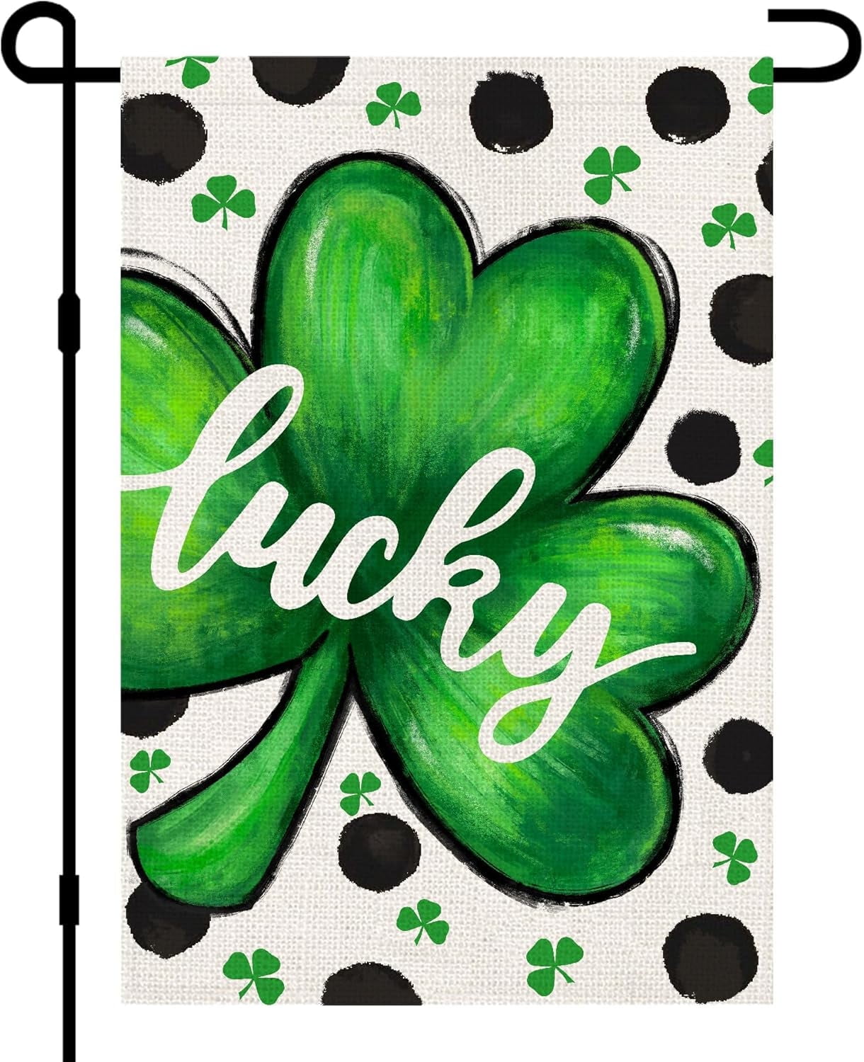 Lucky Clover St Patricks Day Garden Flag Burlap 12x18 Double Sided, Green Shamrocks Holiday ...