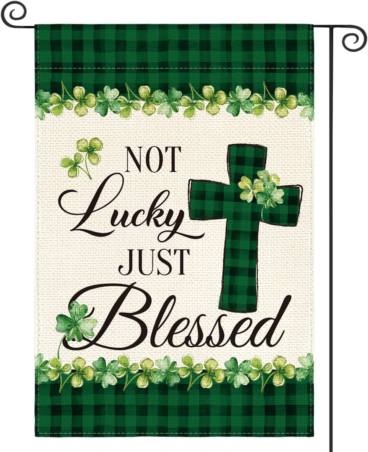Lucky Clover St Patricks Day Garden Flag Vertical Double Sided, Buffalo Plaid Rustic Farmhouse ...