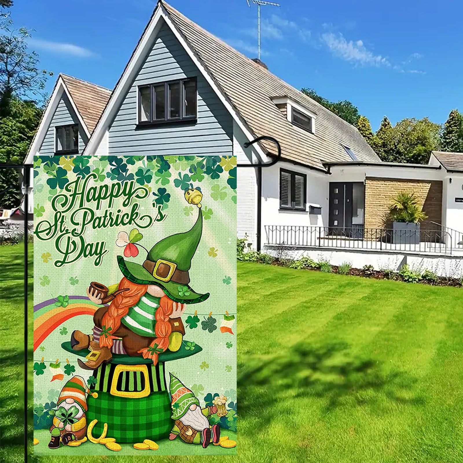 Lucky Clover St Patricks Day House Flag Double Sided , Polka Dot Shamrock Welcome Yard Outdoor ...