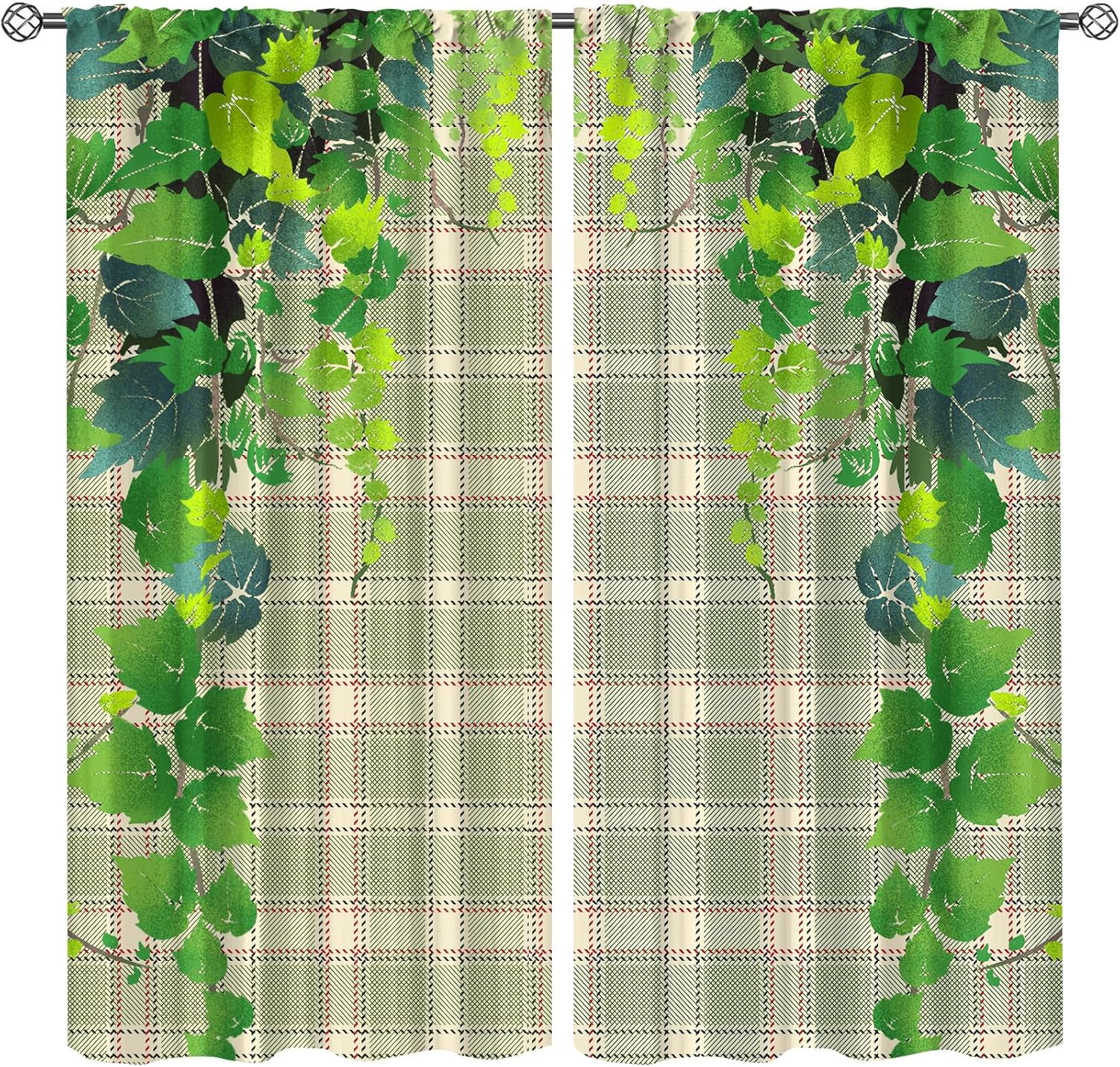 Lucky Clover and Vine Kid Window Curtains 2 Panels, Cyan and Green ...