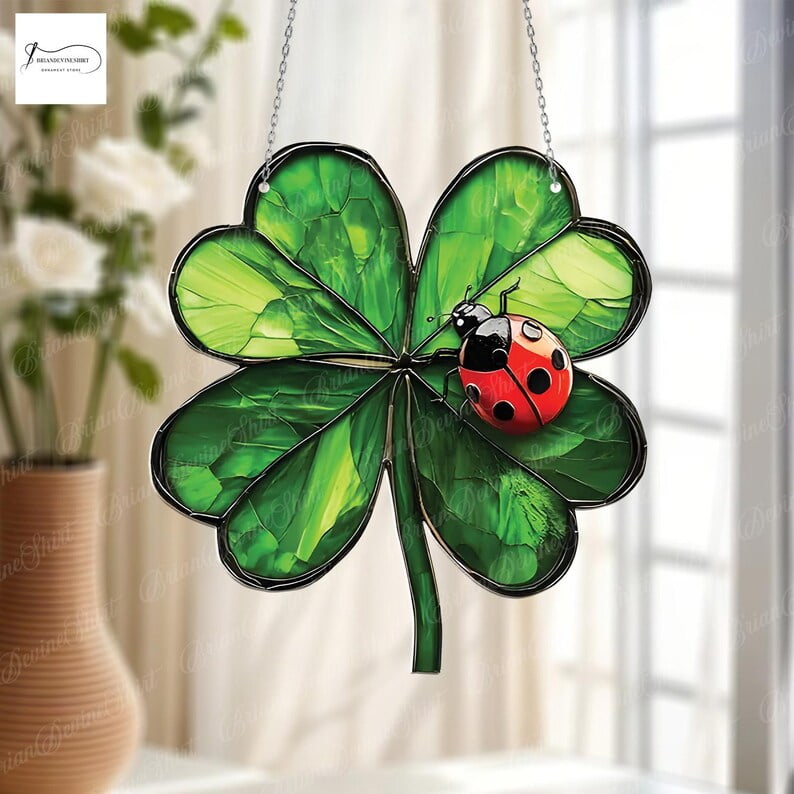 Lucky Clover with Ladybug Acrylic Window Hanging, St. Patrick's Day ...