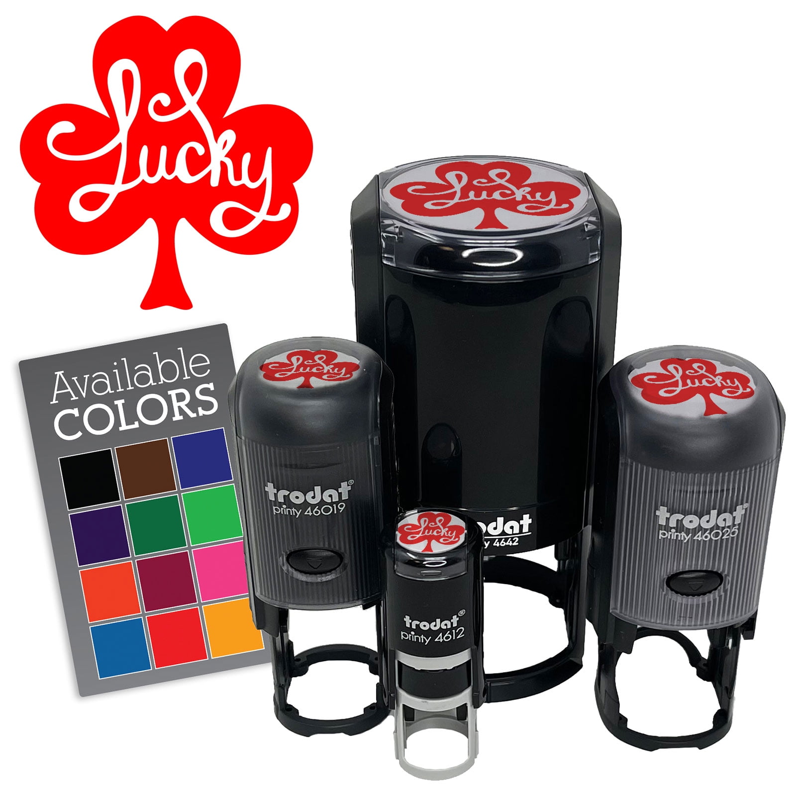 Lucky Cursive Shamrock Four Leaf Clover Self-Inking Rubber Stamp Ink ...