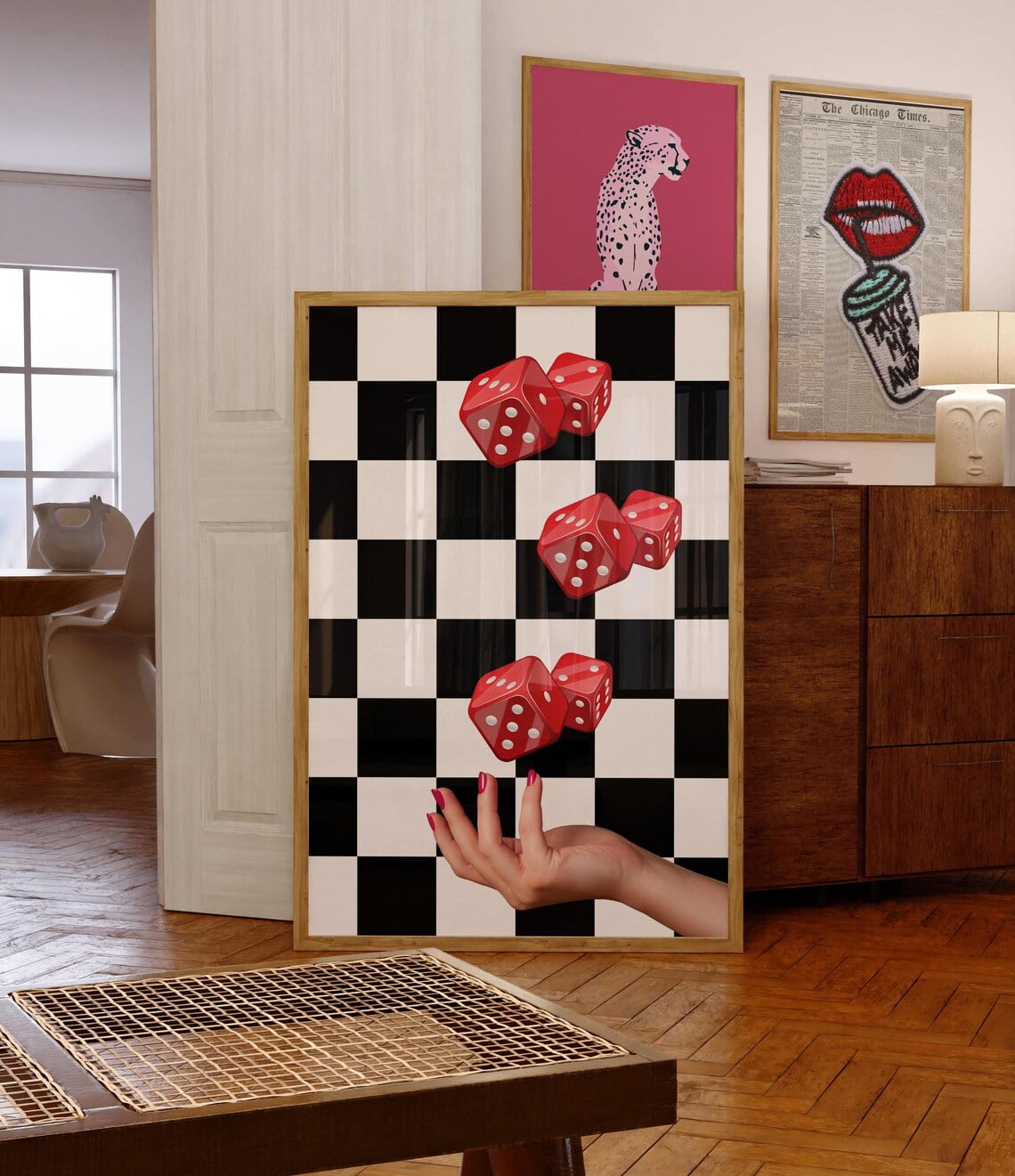 Lucky Me Dice Art Print-Holographic Pink Dice-Maximalist Style Wall Art ...