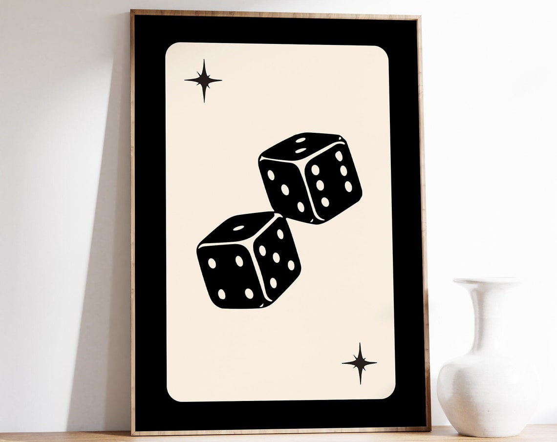 Lucky Me Dice Art Print, Retro Poster, Trendy Wall Art, Black Dice ...