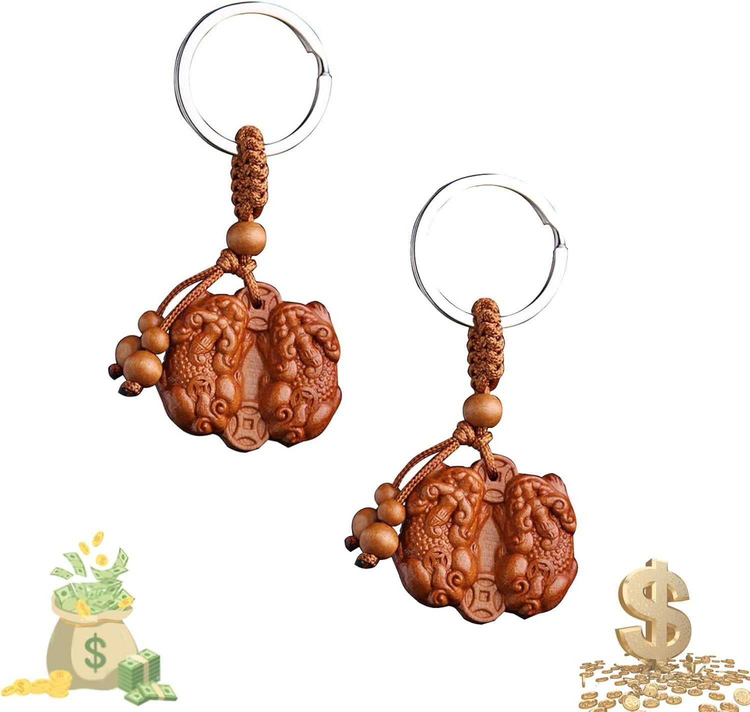 Lucky Double Pixiu Keychain, Fortune-Bringing & Fortune Enhancing Feng ...