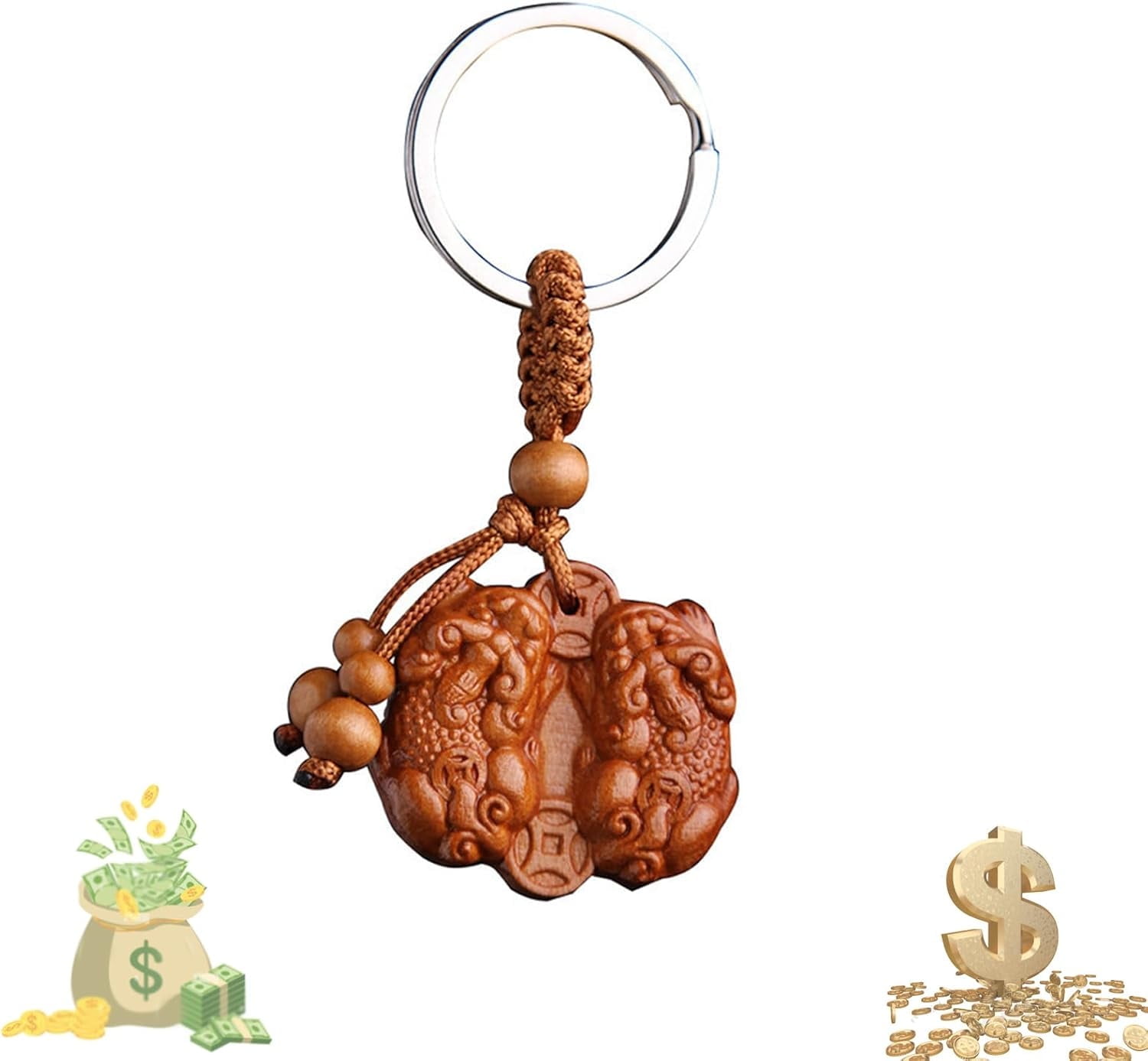 Lucky Double Pixiu Keychain, Fortune-Bringing & Fortune Enhancing Feng Shui and Good Luck Charms ...