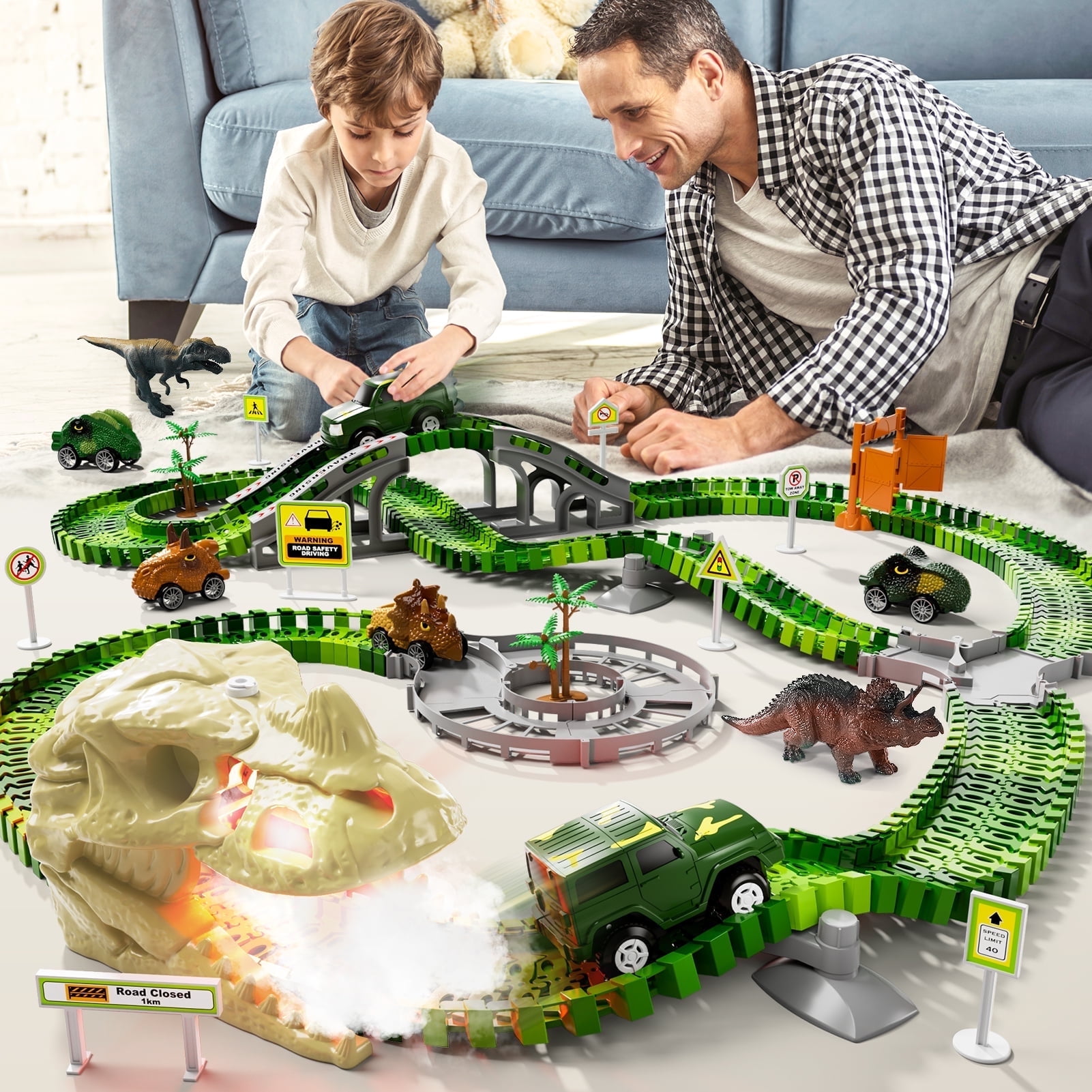 Lucky Doug Dinosaur Race Tracks Toys for Boys 2-6 Years with Light ...