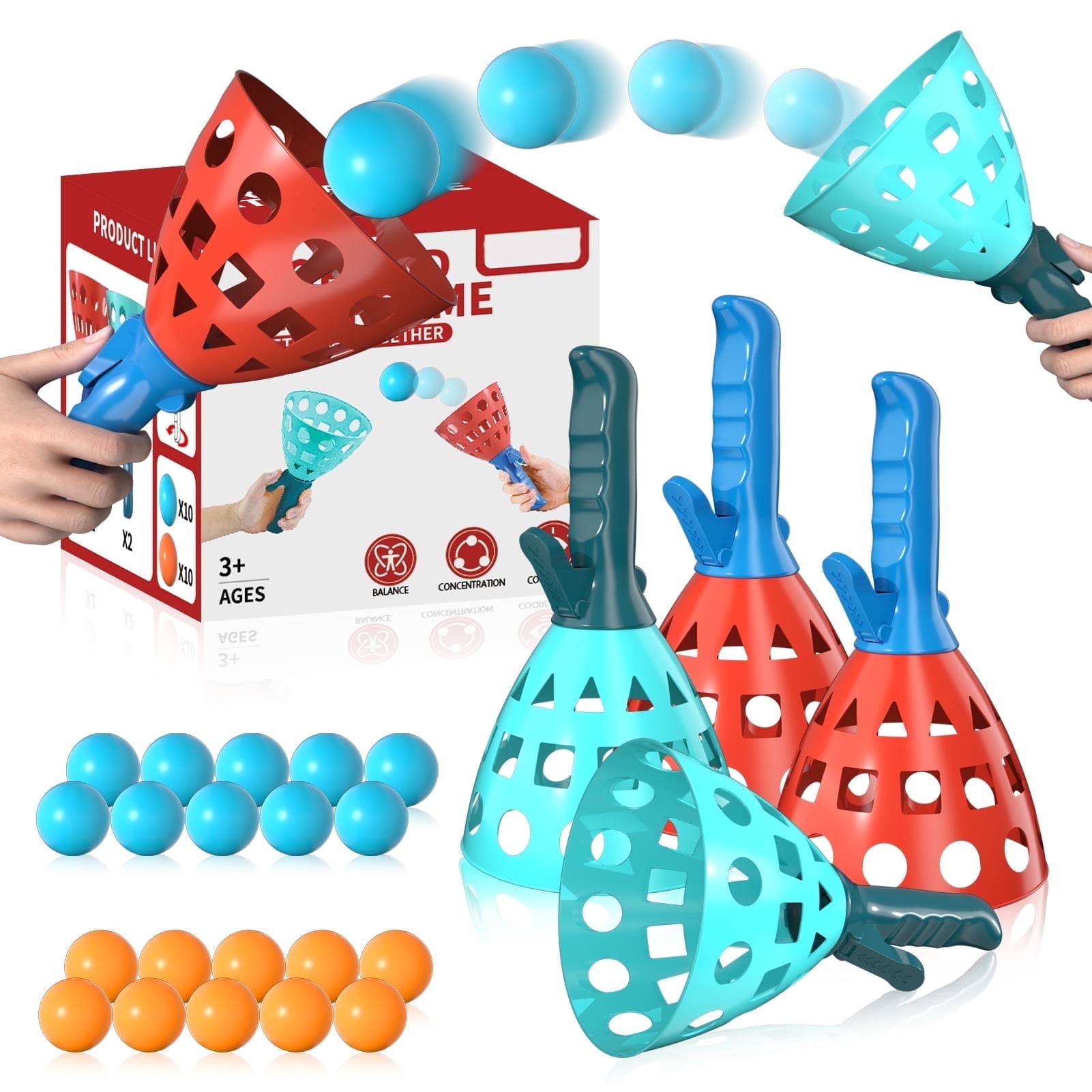 Lucky Doug Pop Catch Ball Game Toys for Kids, 4 Launcher 20 Balls ...