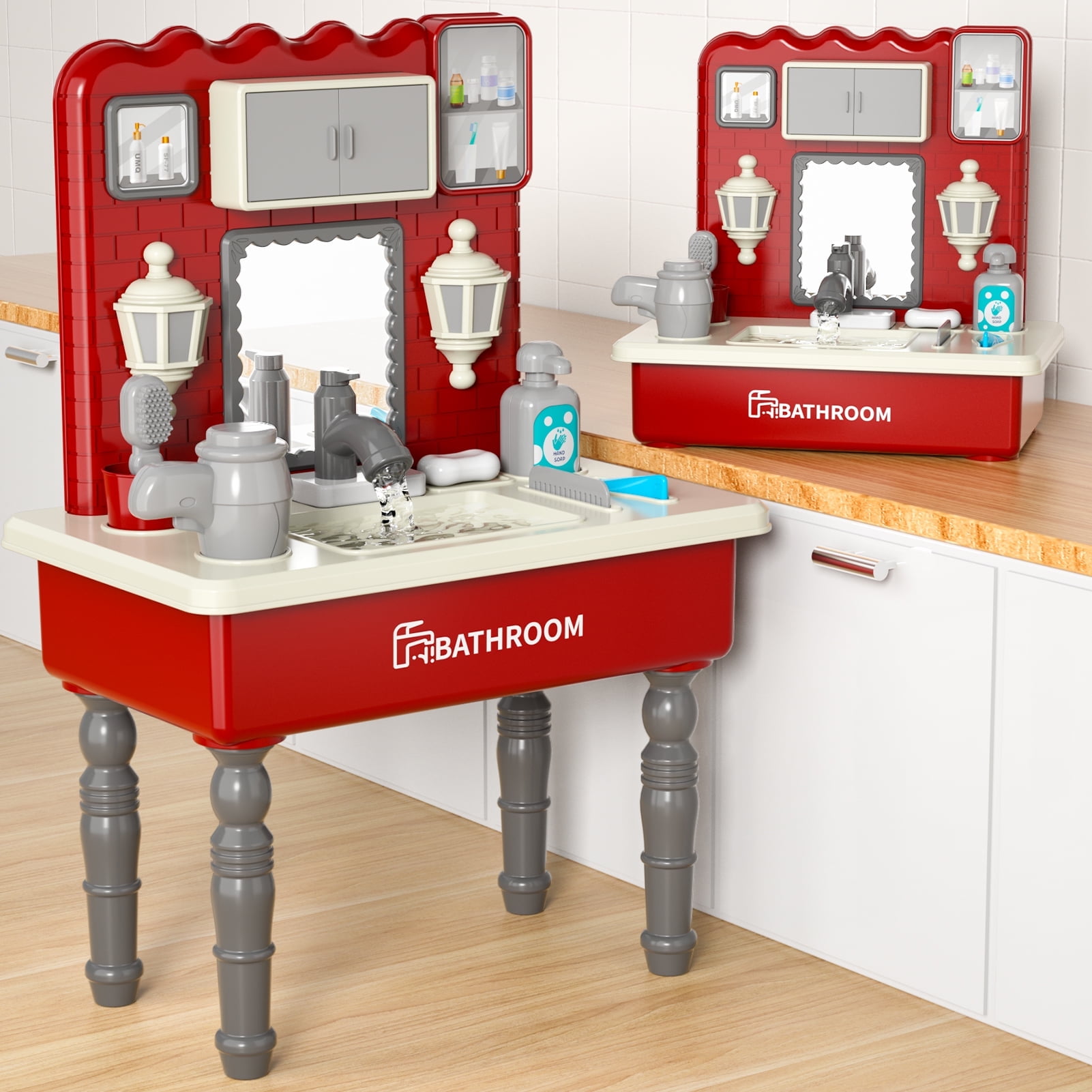 Lucky Doug Girls Vanity Table and Chair Set with Mirror Chair, Bathroom ...