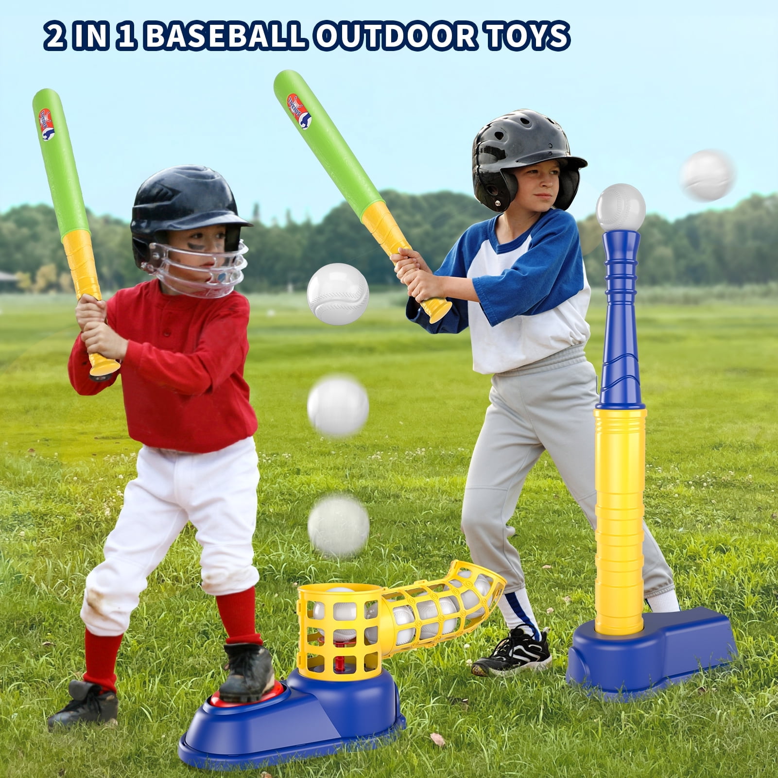 Lucky Doug Kids Baseball Tee Ball Set, Automatic Launcher, 10 Balls ...