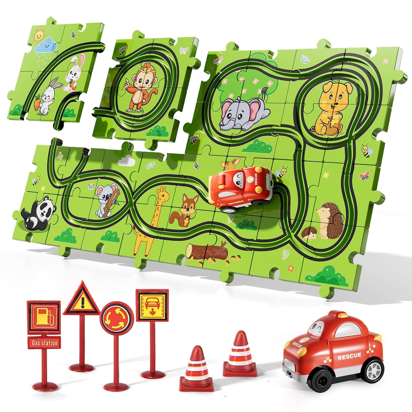 Lucky Doug 39 Jigsaw Puzzle Race Track Car Set Toys for Toddlers 1-3-6 ...