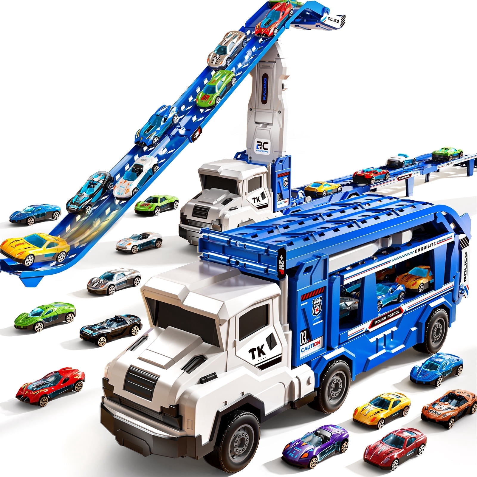 Lucky Doug Toddler Truck Toys with Duel Race Track & 12 Die-Cast Cars ...