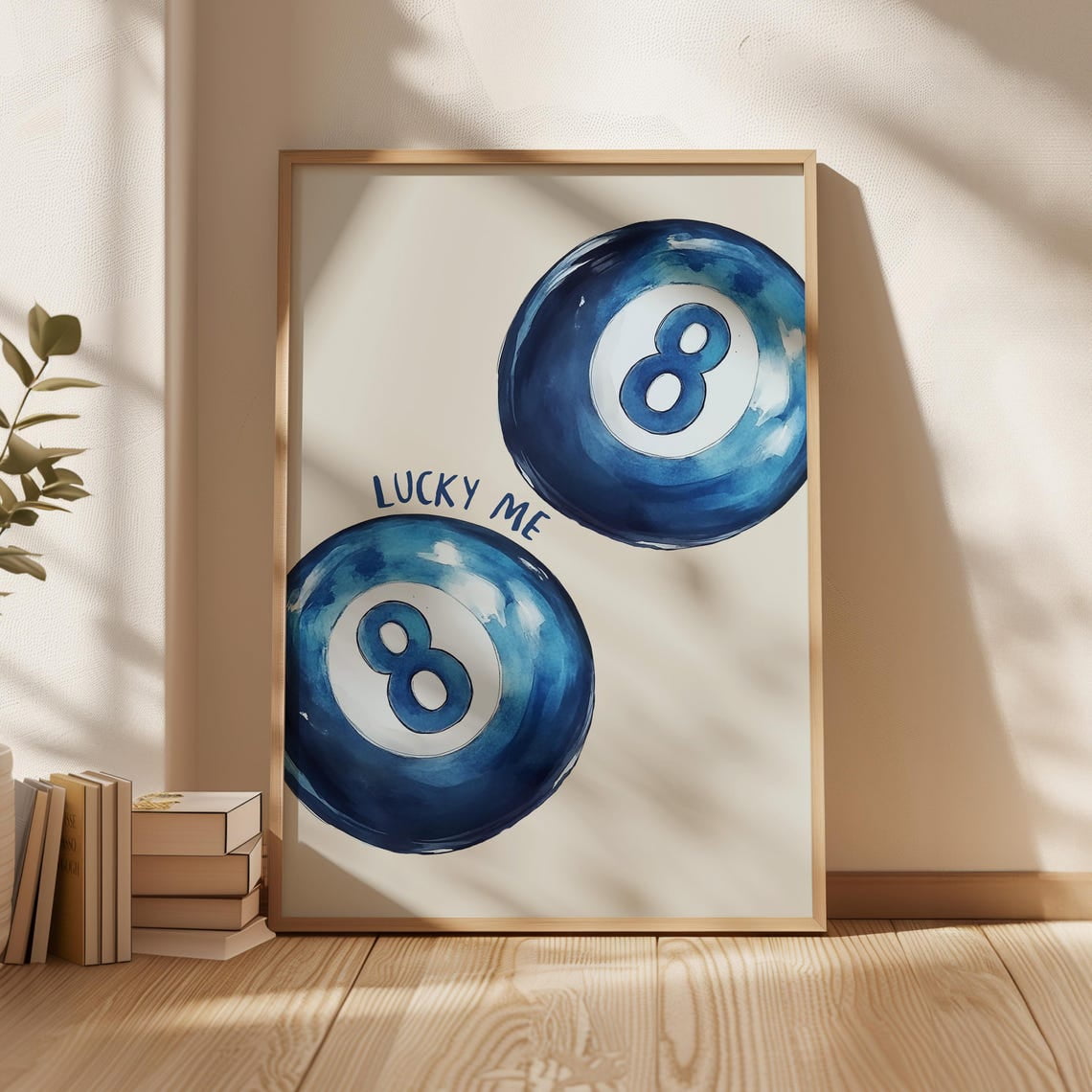 Lucky Eight Ball Blue Retro Billiard Wall Art, Unframed Canvas Size ...