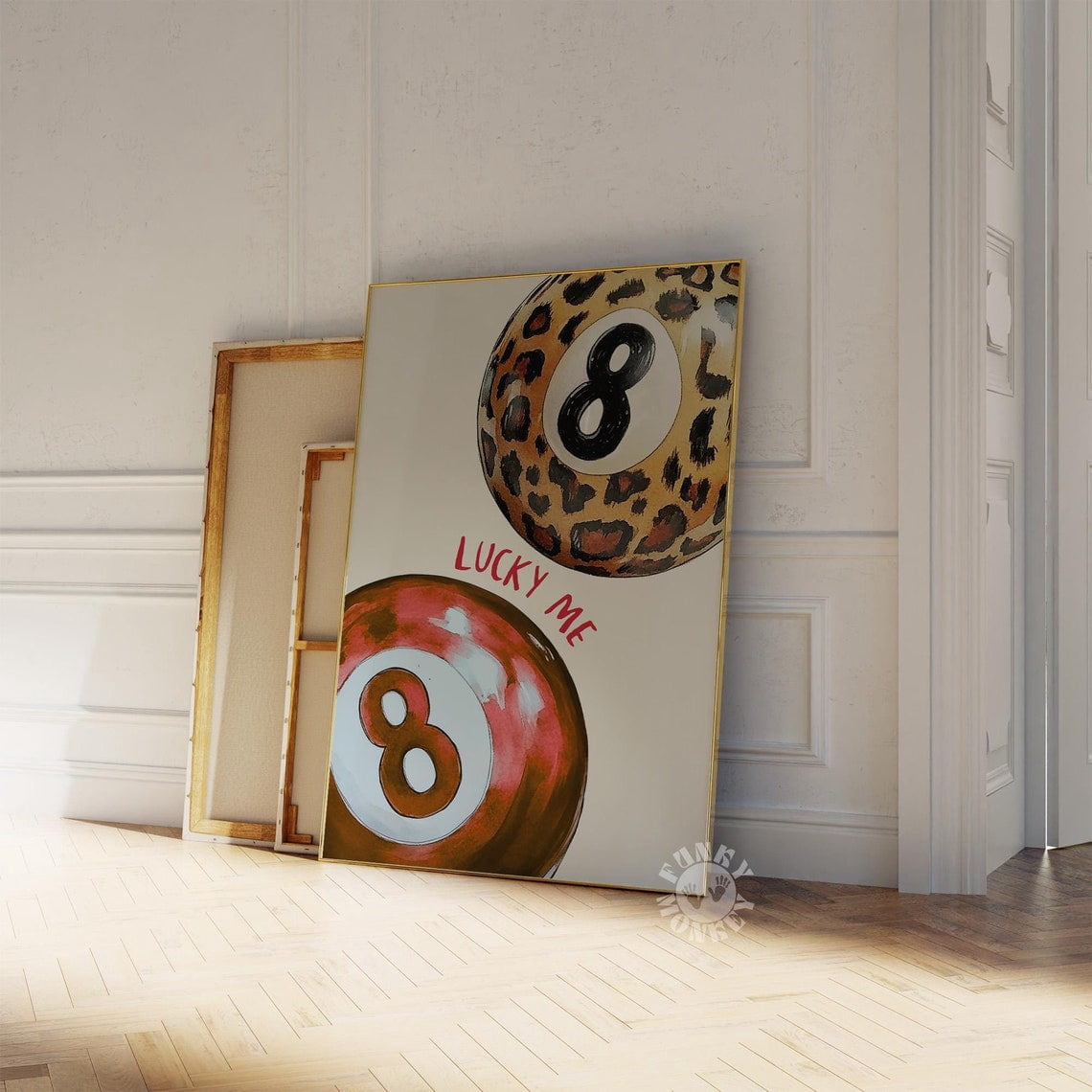 Lucky Eight Ball Red Leopard Retro Wall Art, Unframed Canvas Size 8x12 ...