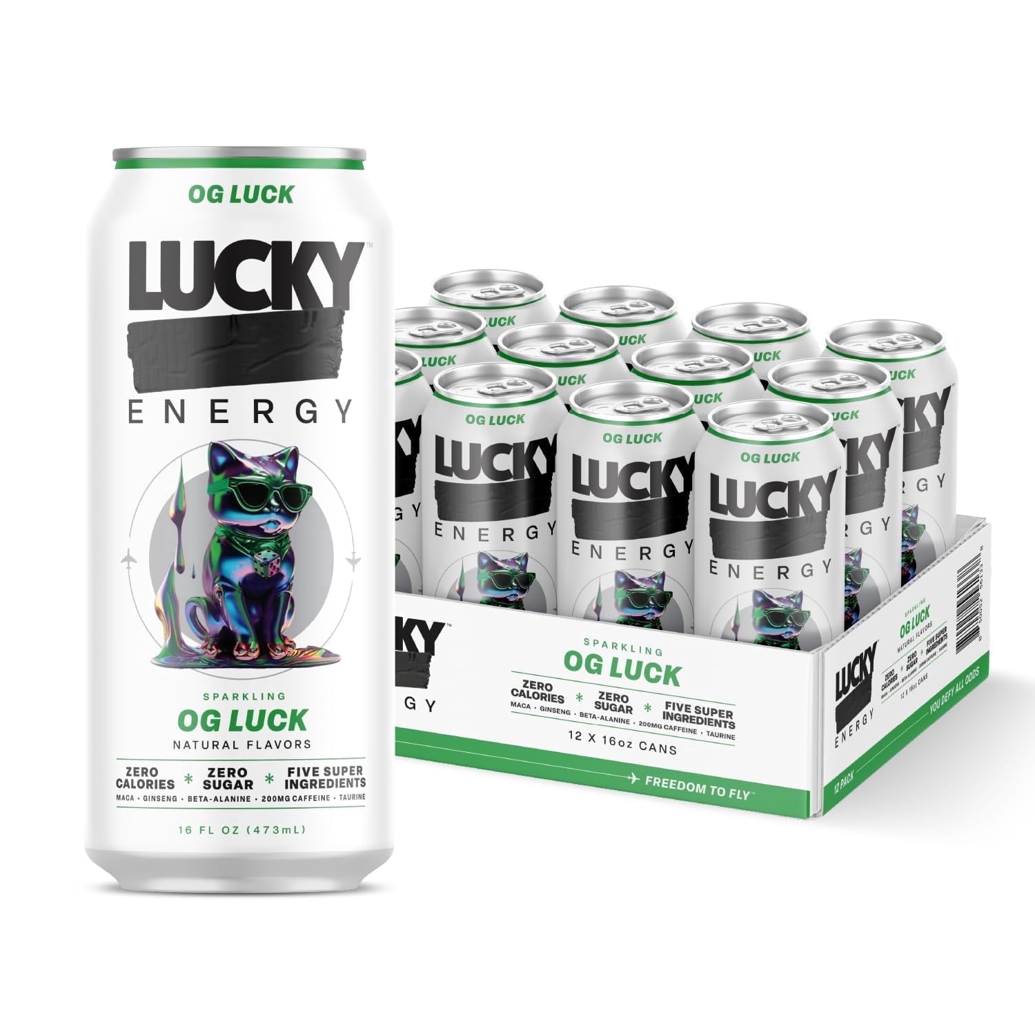 Lucky Energy Sugar Free Energy Drinks 16 fl oz Cans 12 Pack with 200mg ...